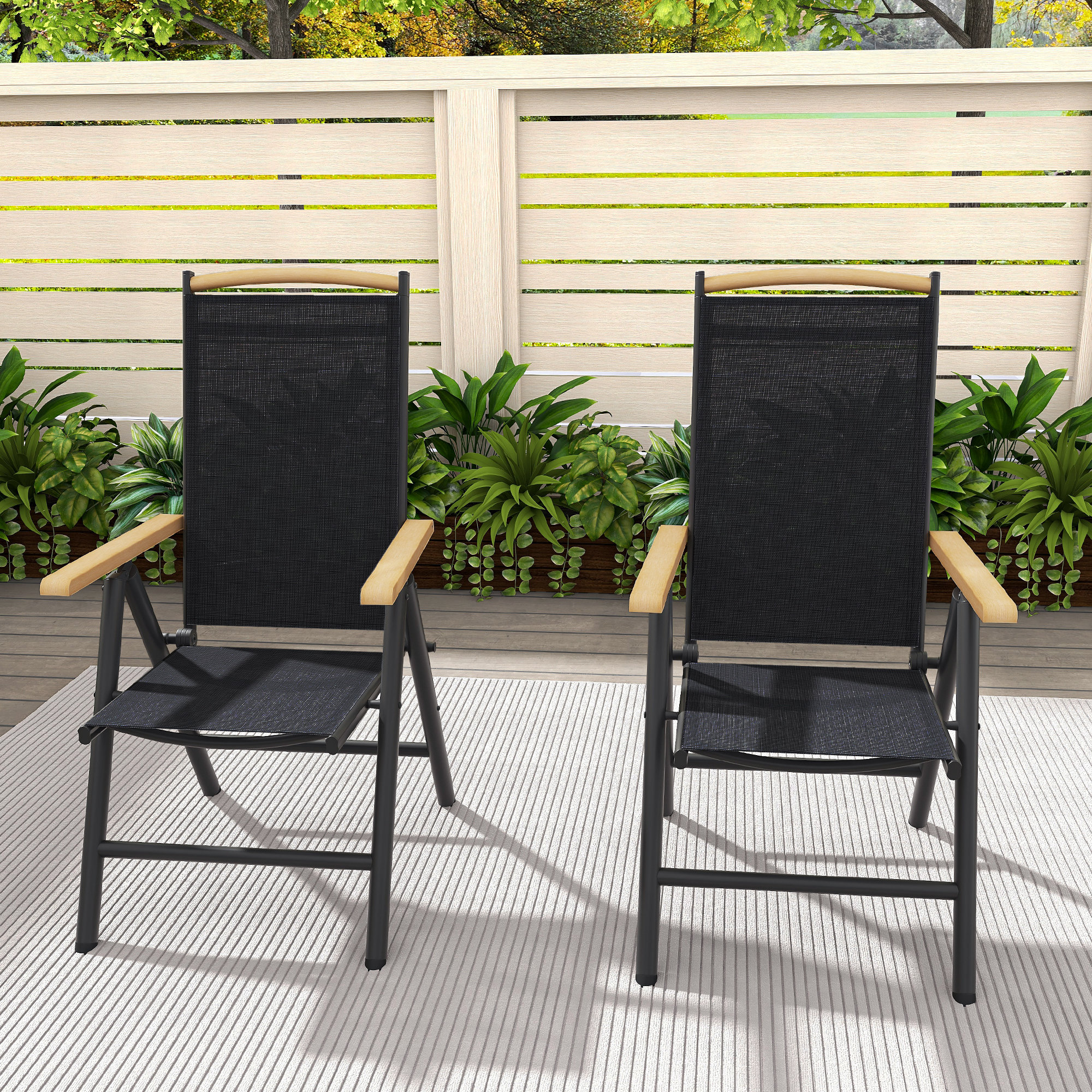 Ebern Designs Outdoor Folding Sling Back Patio Chairs with Arms ...
