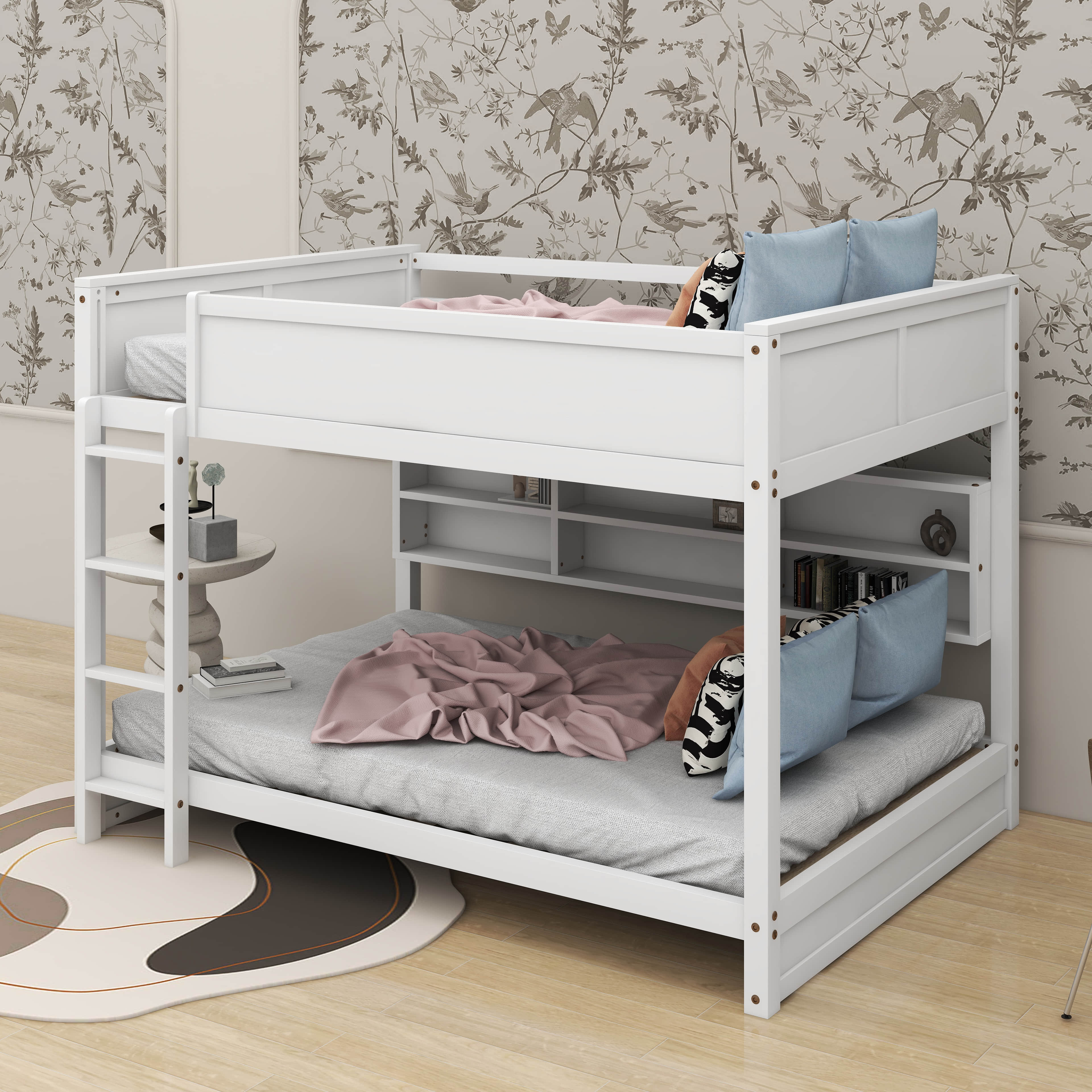 Harriet Bee Queen Over Queen Bunk Bed With Built-In Storage Cabinets ...