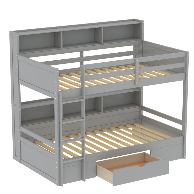 Harriet Bee Guignard Twin Over Twin Standard Bunk Bed with Shelves ...