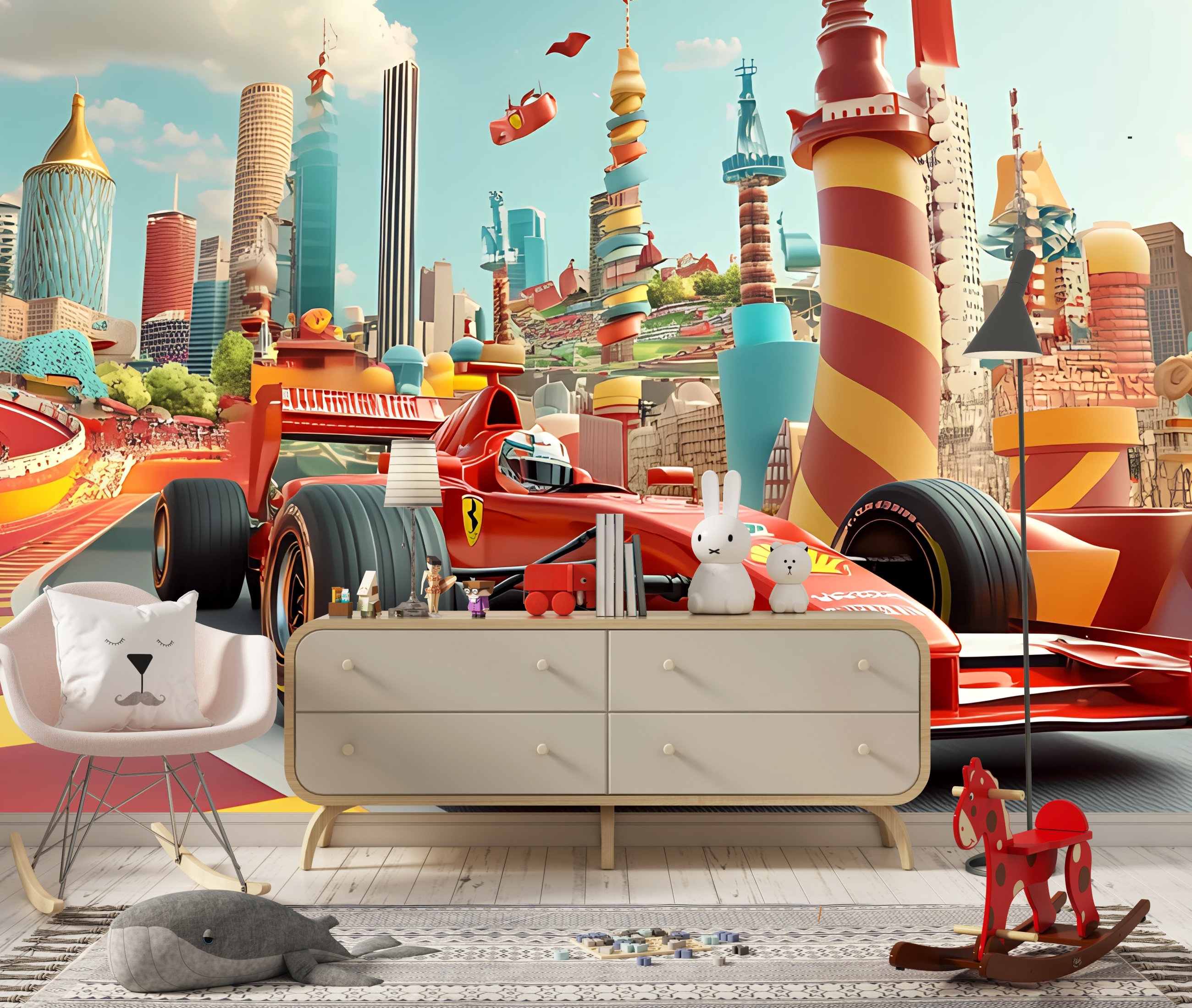 Zoomie Kids Formula 1 Race Car Wallpaper – Dynamic Urban Track Scene ...