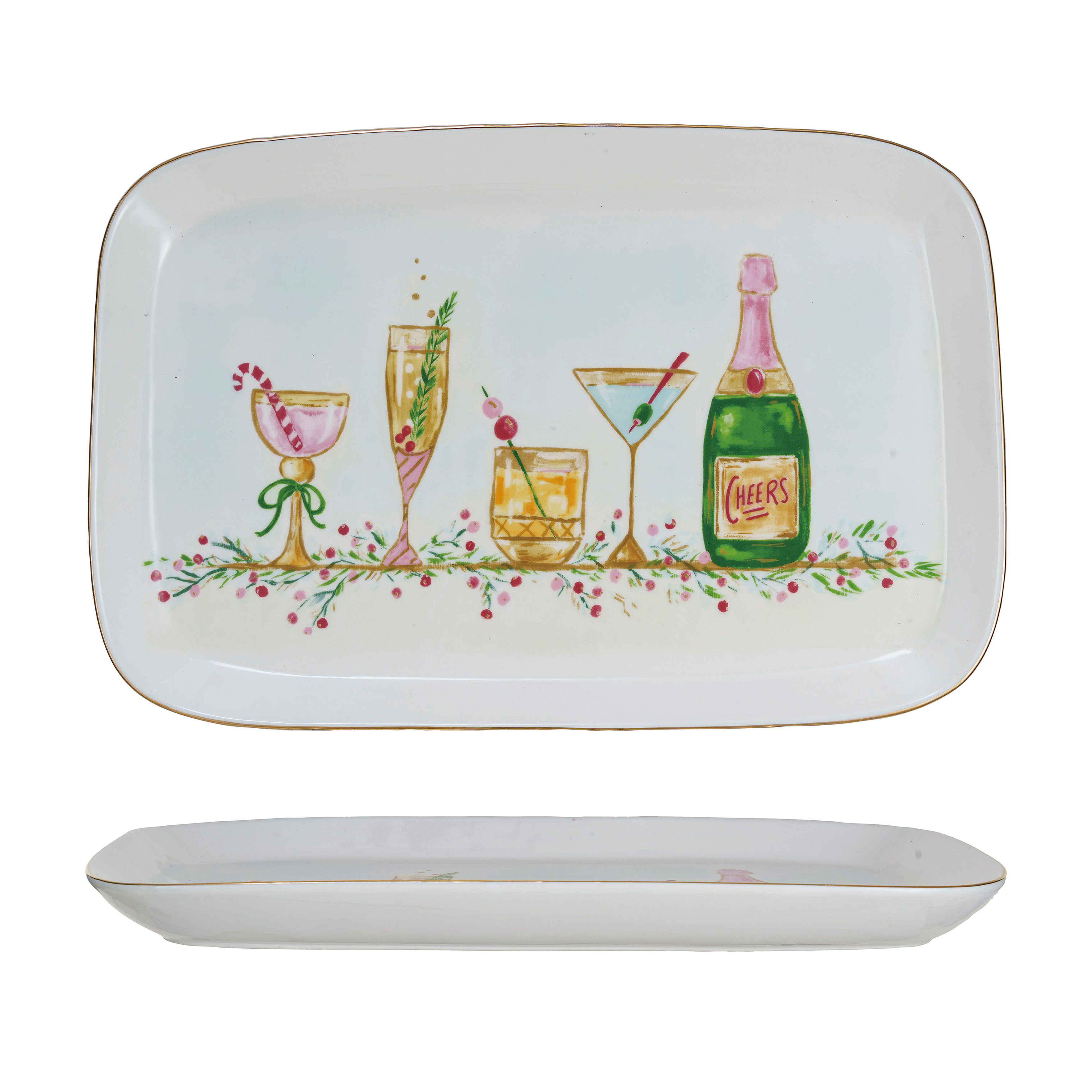 Lark Manor™ Stoneware Platter With Holiday Cocktails And Gold ...