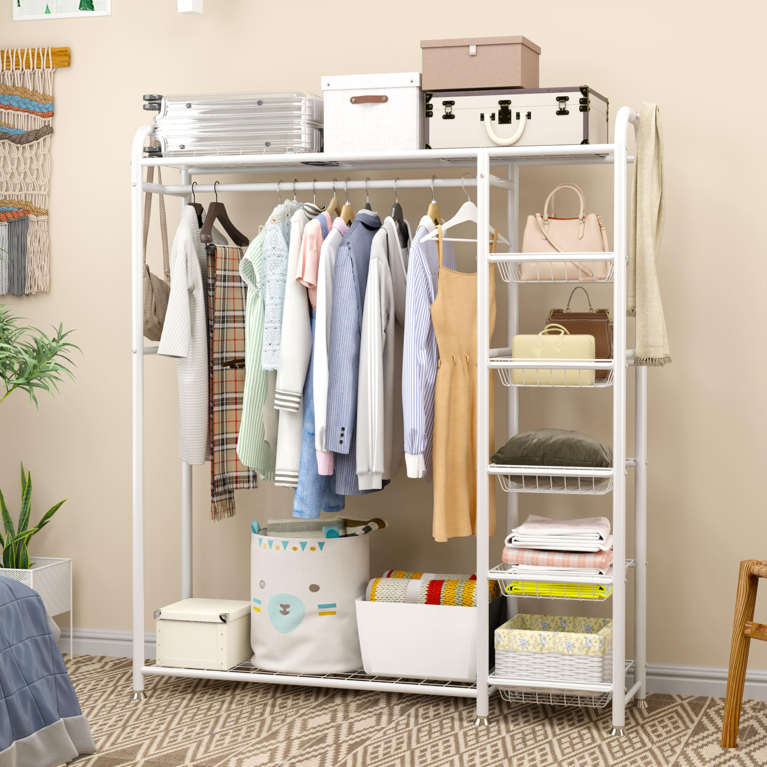 Rebrilliant Wardrobe Closet Metal Portable Clothing Rack with Hanging ...