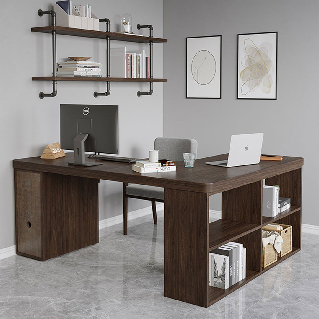 Furnire Lewi Dark walnut Rectangular Solid Wood desks | Wayfair