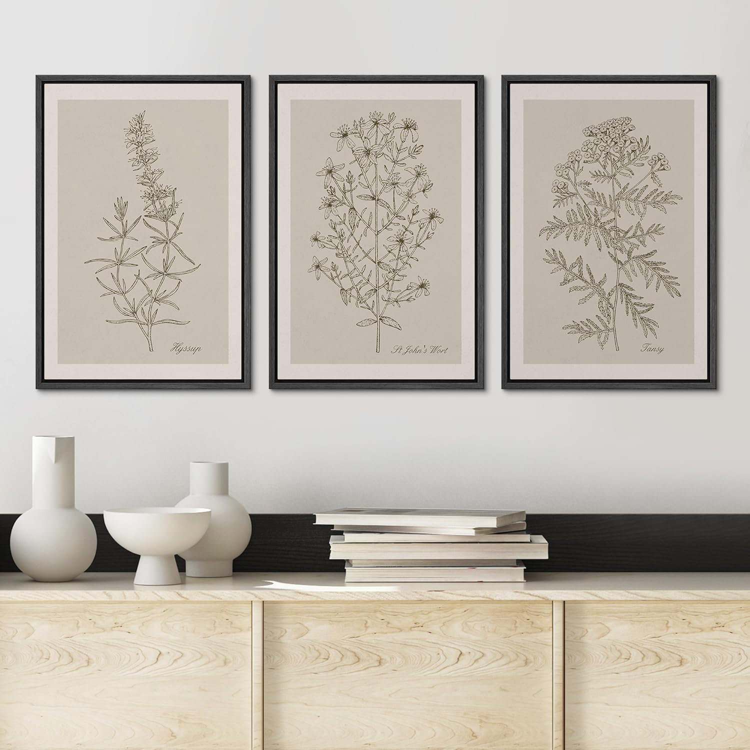 IDEA4WALL Duotone Vintage Flowers Neutral Floral Botanical Minimalist ...