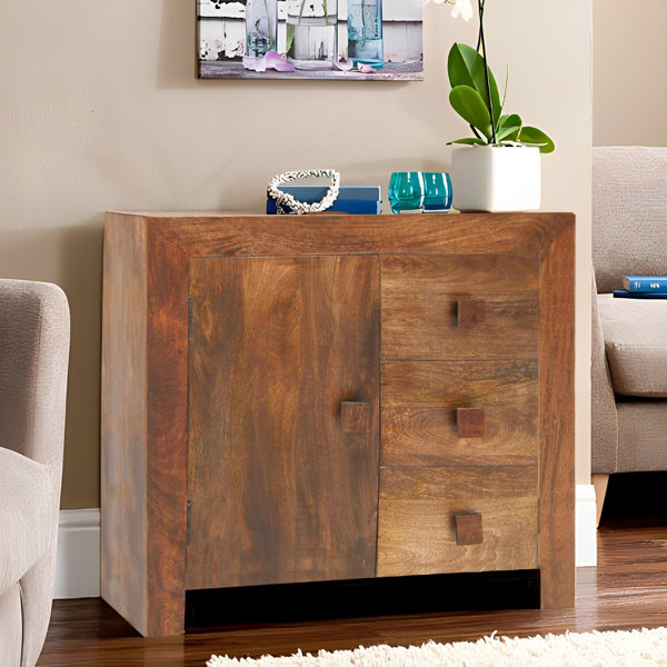 Union Rustic Quinton 85cm Wide 3 Drawer Mango Solid Wood Sideboard ...