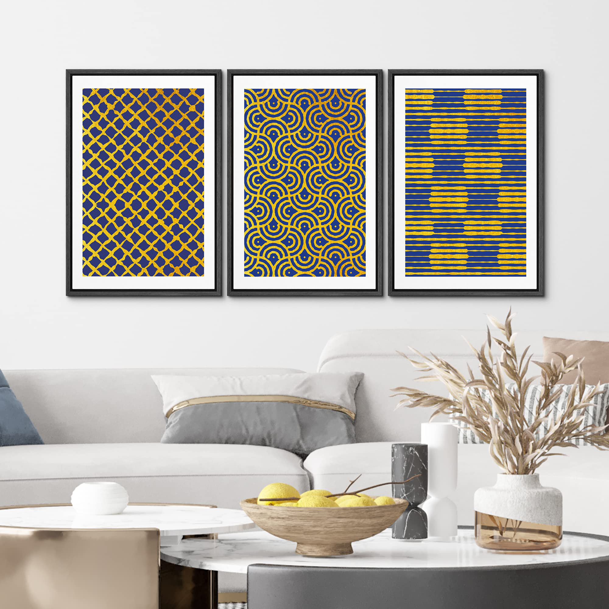 wall26 " Gold Blue Geometric Color Block Collage Abstract Shapes ...