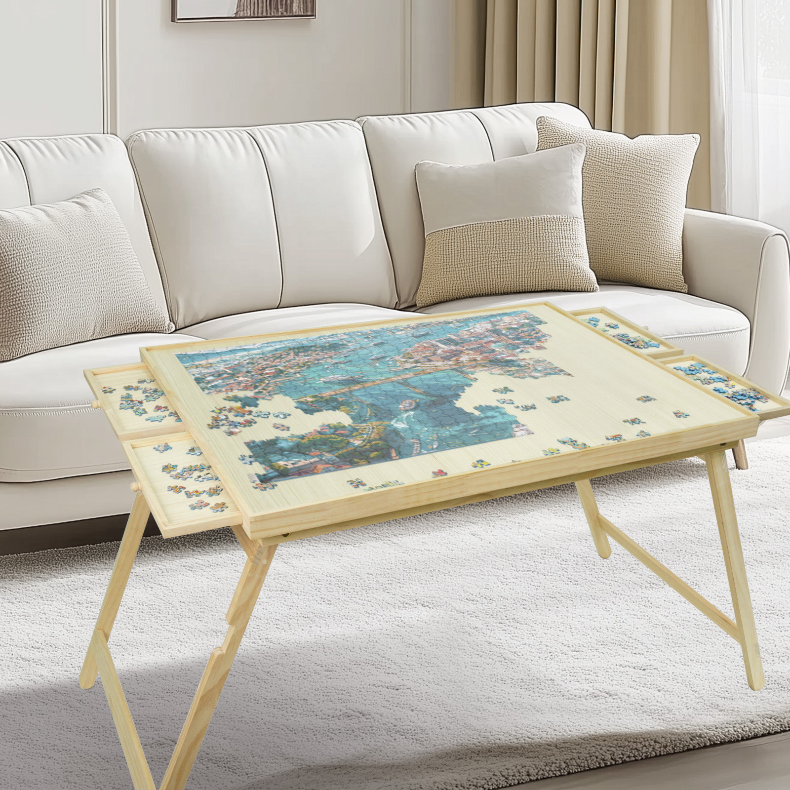 Rose Home Fashion 1500PCS Wooden Puzzle Board Jigsaw Puzzle Table With ...