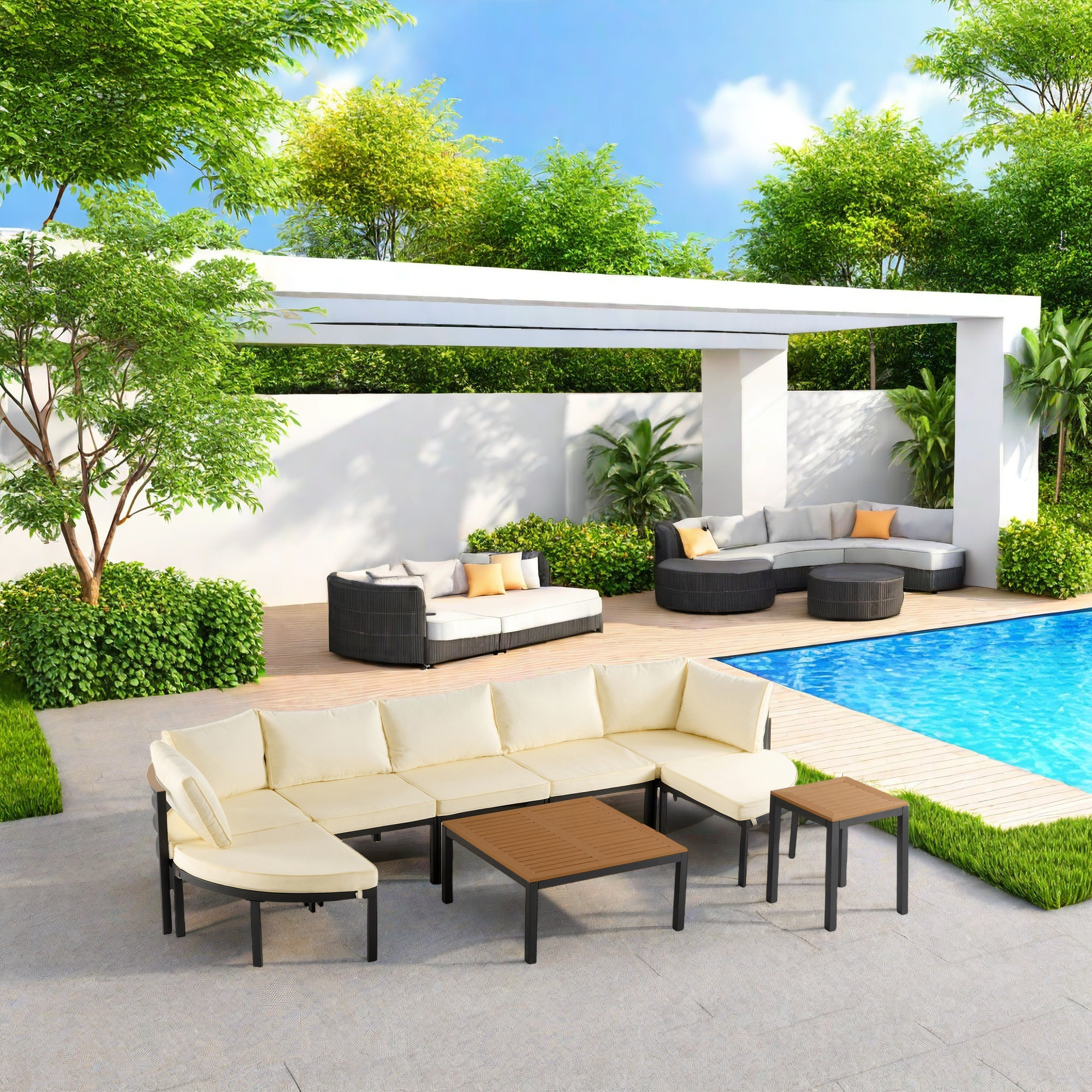 Latitude Run® Modular Outdoor Patio Furniture Set - U-Shaped Sectional ...