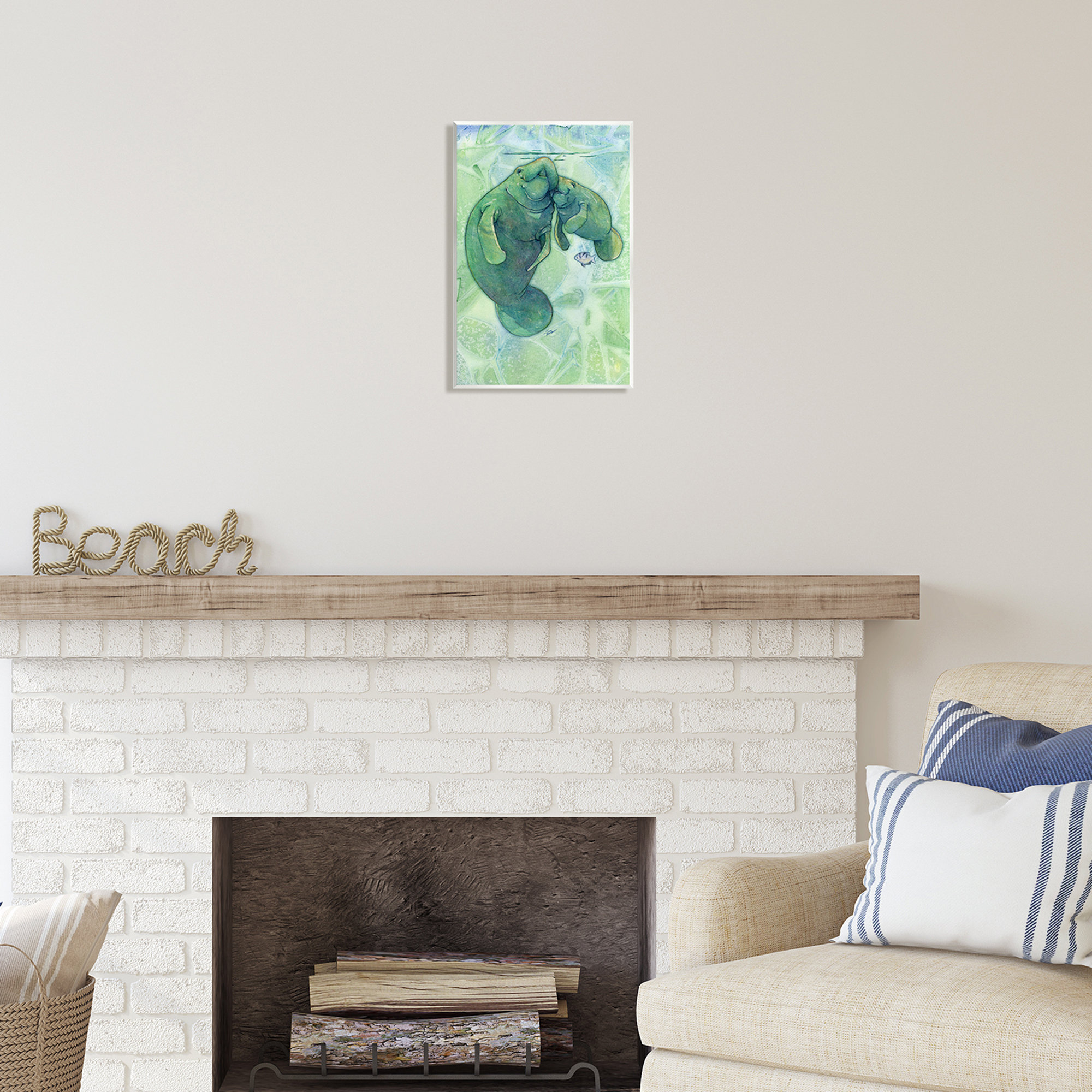 Stupell Industries Green Manatees & Fish Canvas Wall Art Design by ...