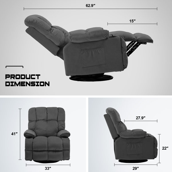 Ebern Designs Swivel Glider Recliner Chair With Massage And Heat ...