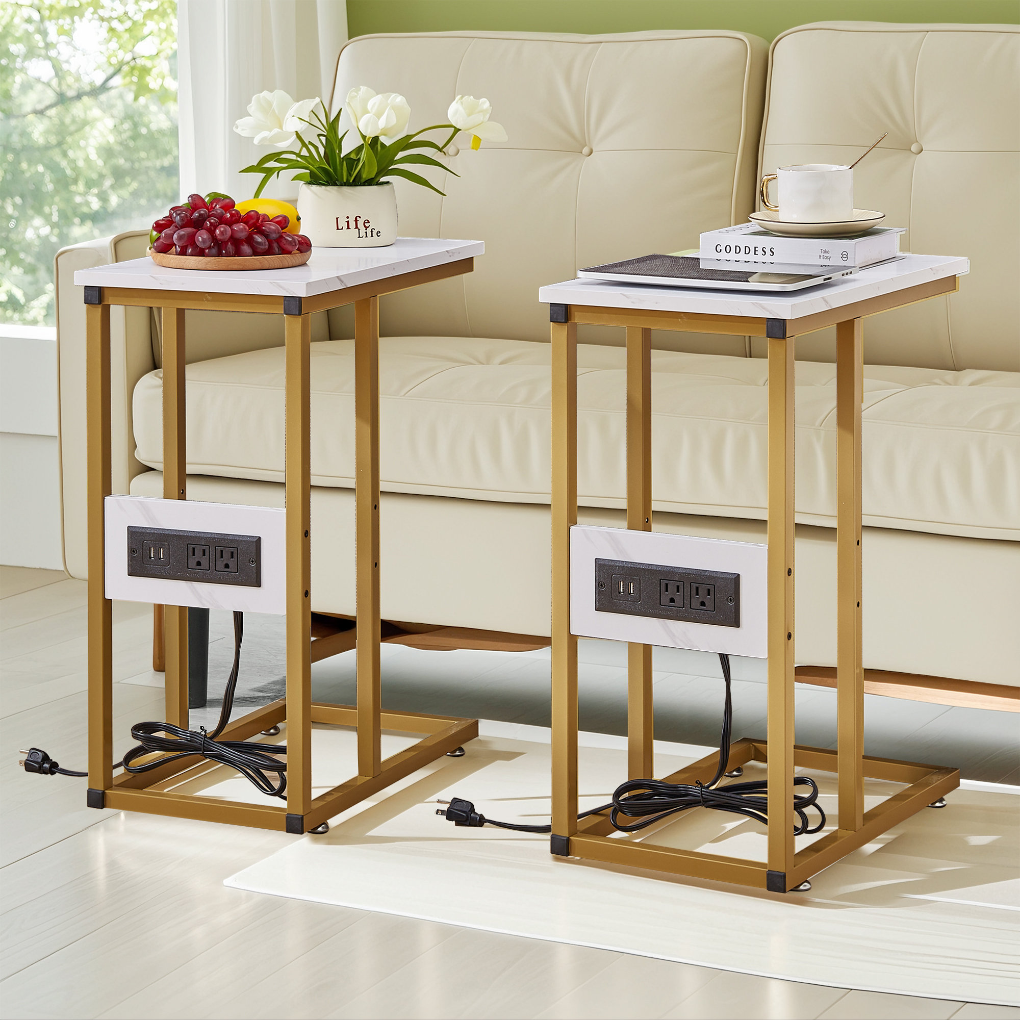 Ebern Designs C End Table With USB And Built-In Outlets | Wayfair