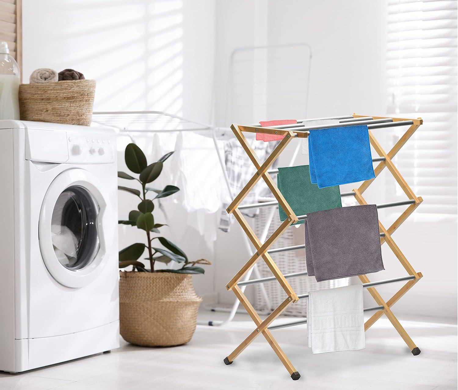 Latitude Run® Premium Bamboo Folding Clothing Drying Rack With Steel ...