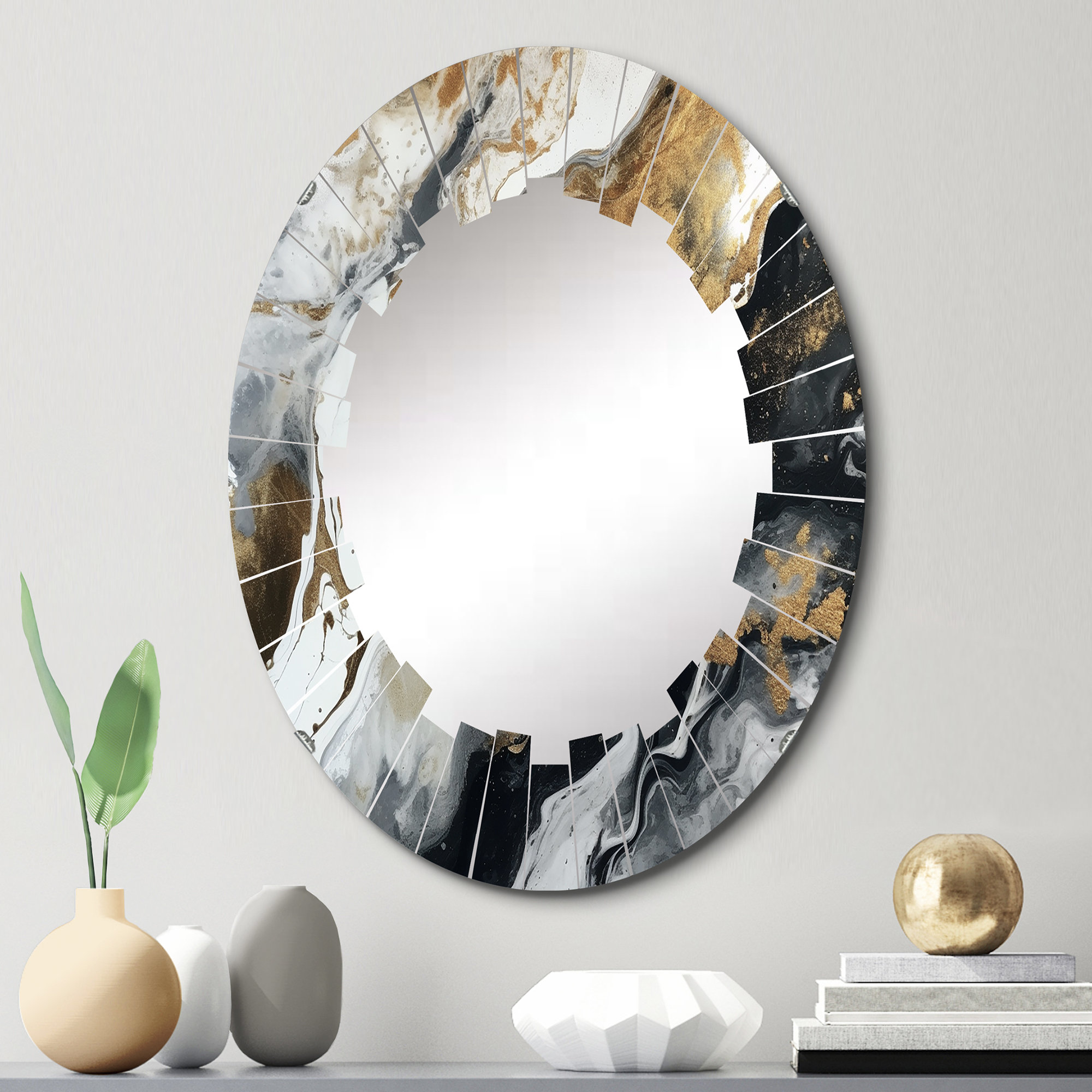 East Urban Home Gold Black Veins Of Colour I - Modern Wall Mirror Oval ...