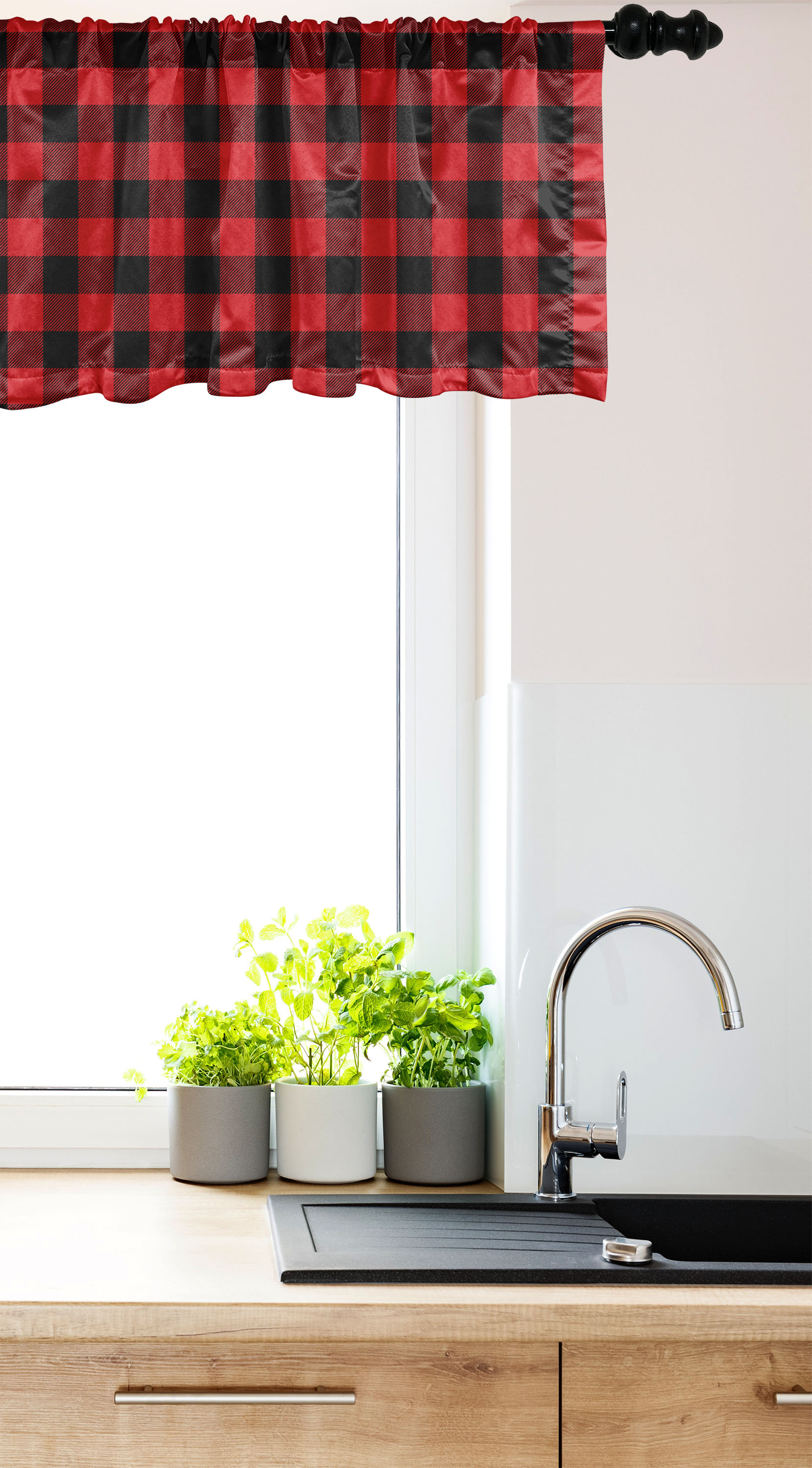 Ambesonne Plaid Valance Pack of 2 Retro Lumberjack Buffalo Orange Black ...