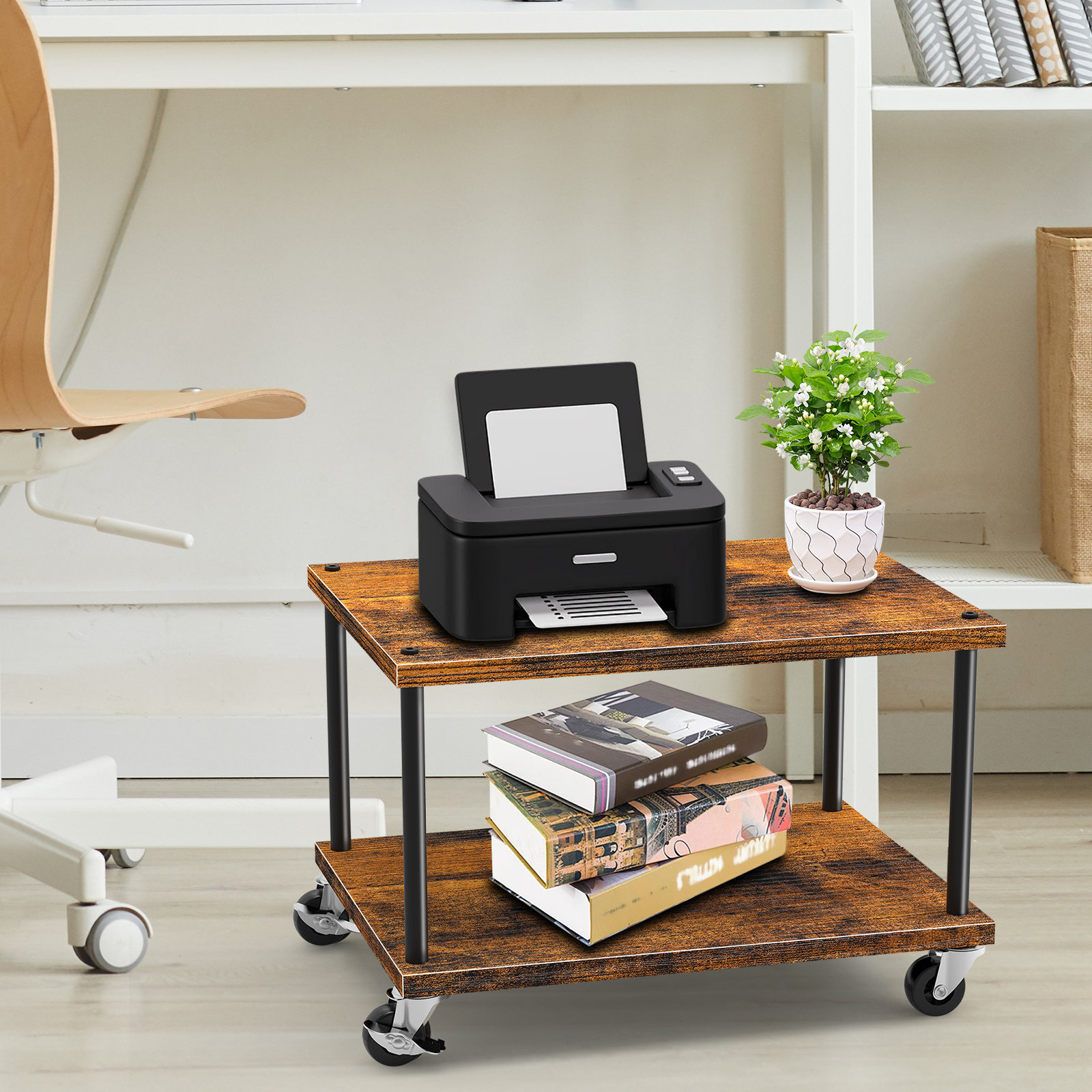 CELLPAK Minimalist 2-Tier Printer Stand With Wheels Brown - Wayfair Canada