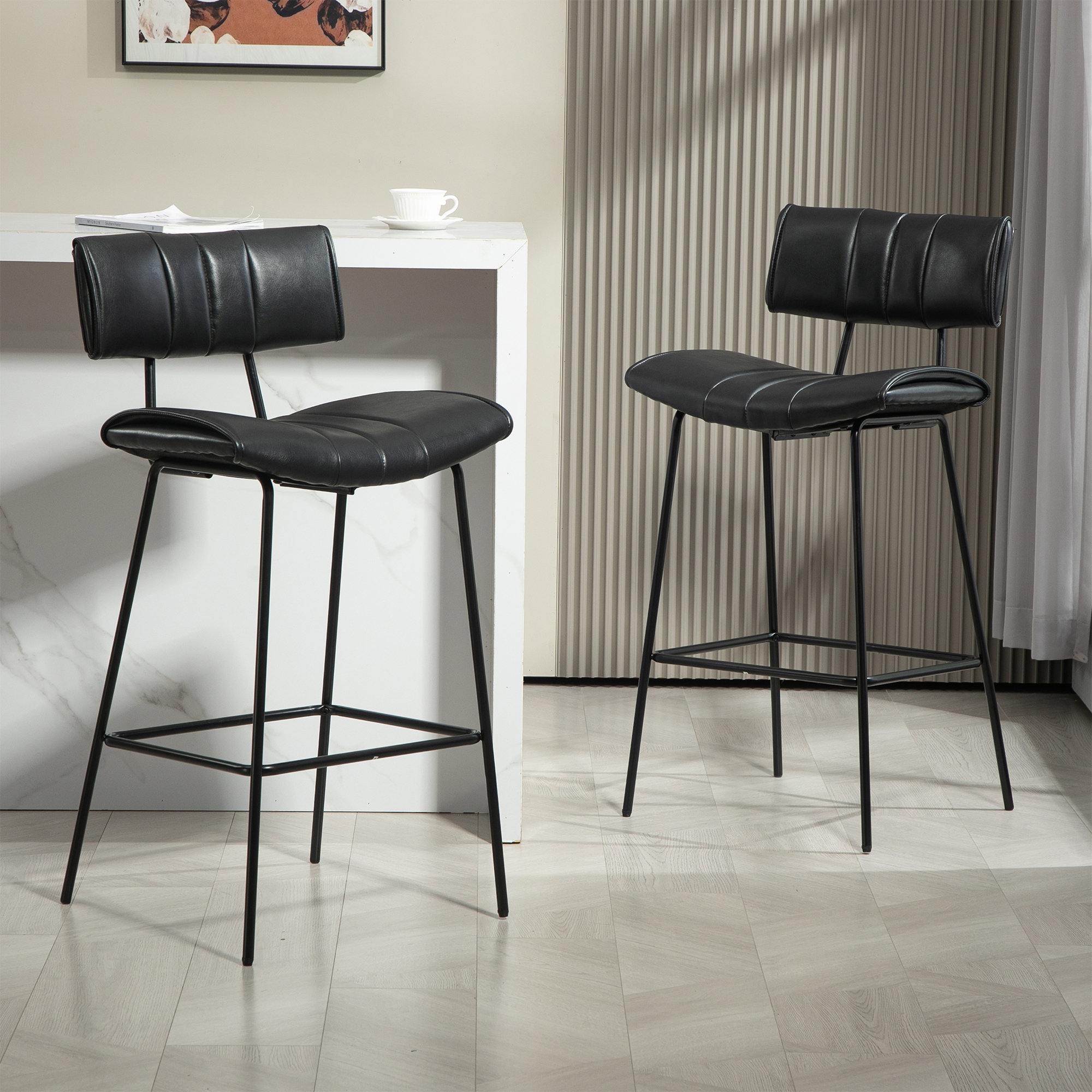 George Oliver Set of 2 Palgrave Bar Stool with Black Metal Legs | Wayfair