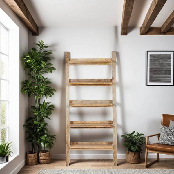 August Grove Everard 180cm H x 80cm W Solid Wood Ladder Bookcase ...