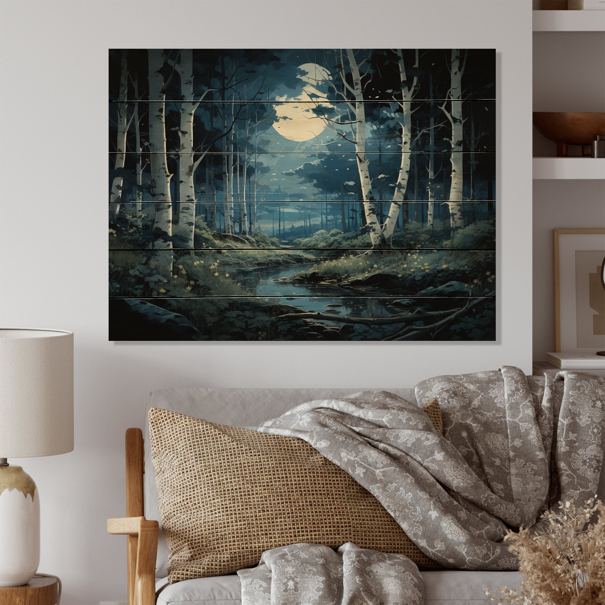 Latitude Run® Senuna Birch Woods Moonlit Symphony IV On Wood Print ...