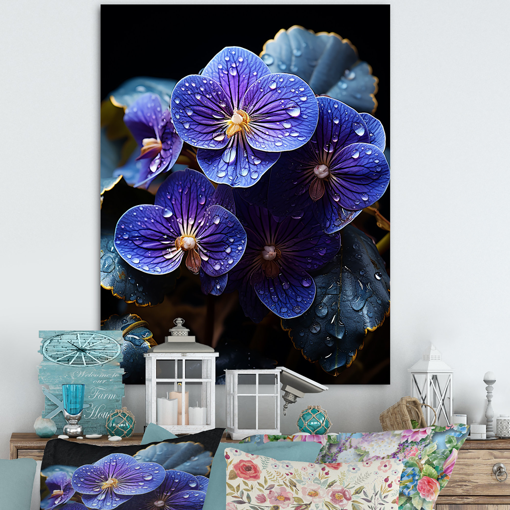 Design Art Violets Illuminated By Moonlight On Canvas Print | Wayfair