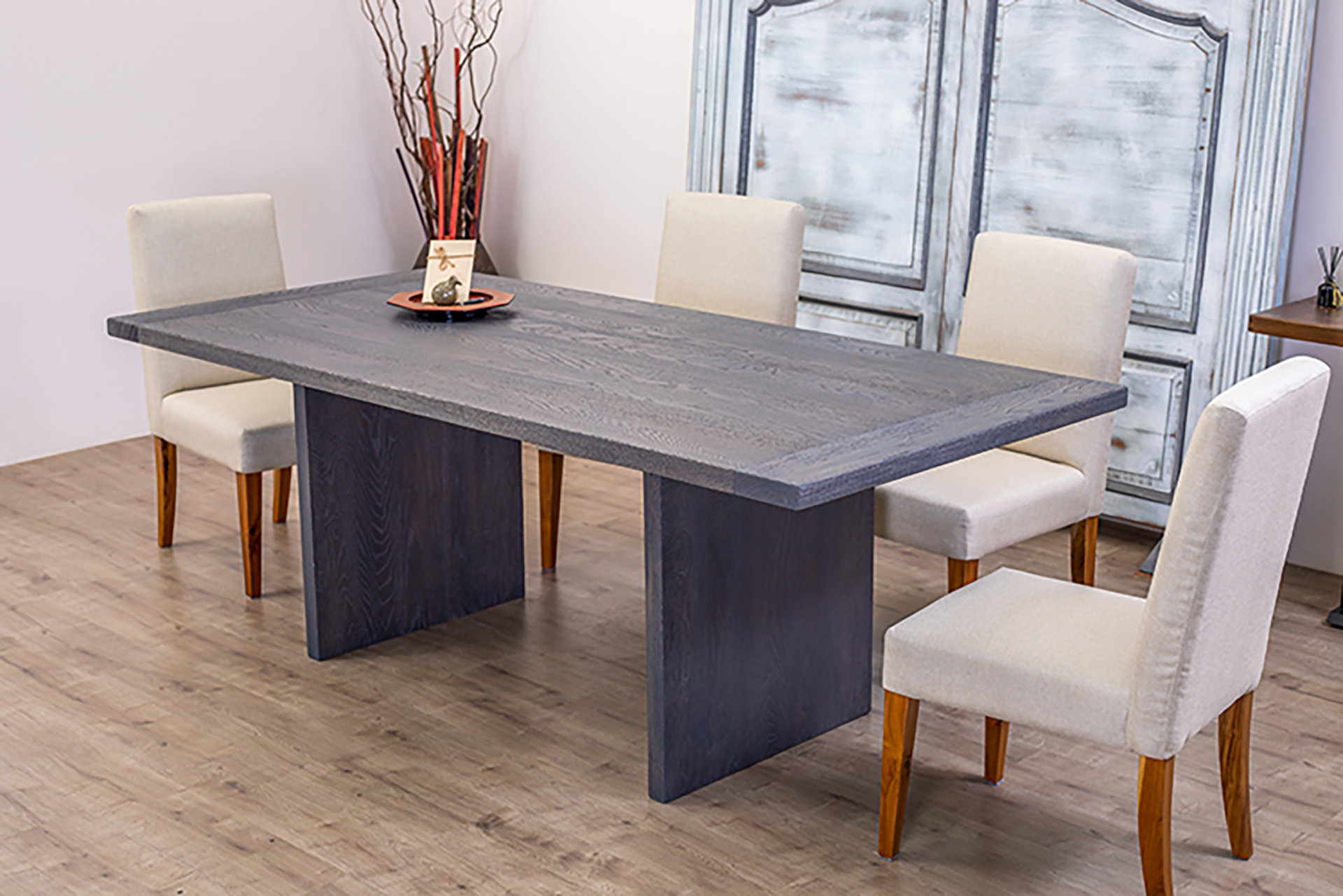 The Table Company Solid Oak Dining Table In Sand Blasted Anthracite ...