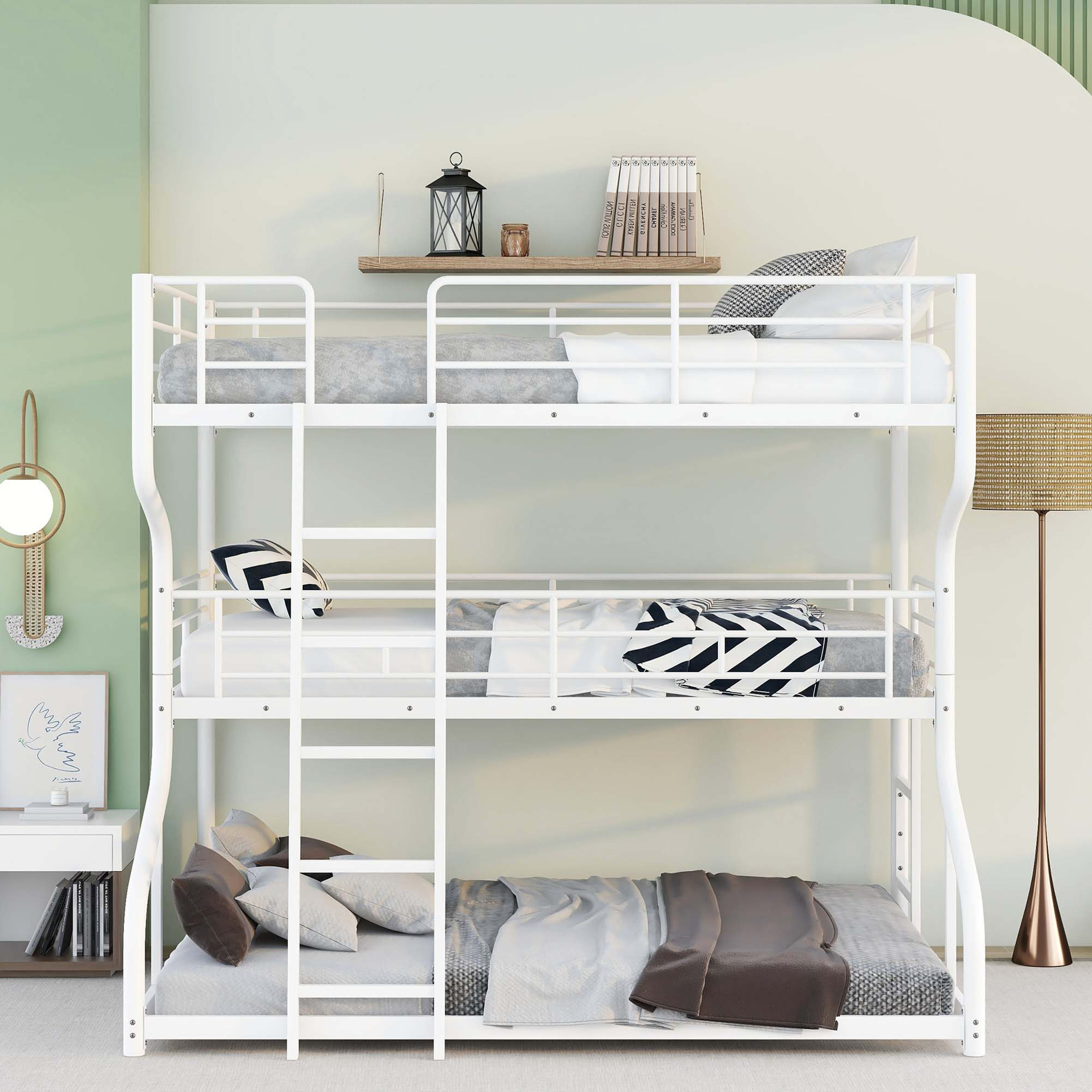 Latitude Run® Triple Bunk Bed With Long And Short Ladder | Wayfair