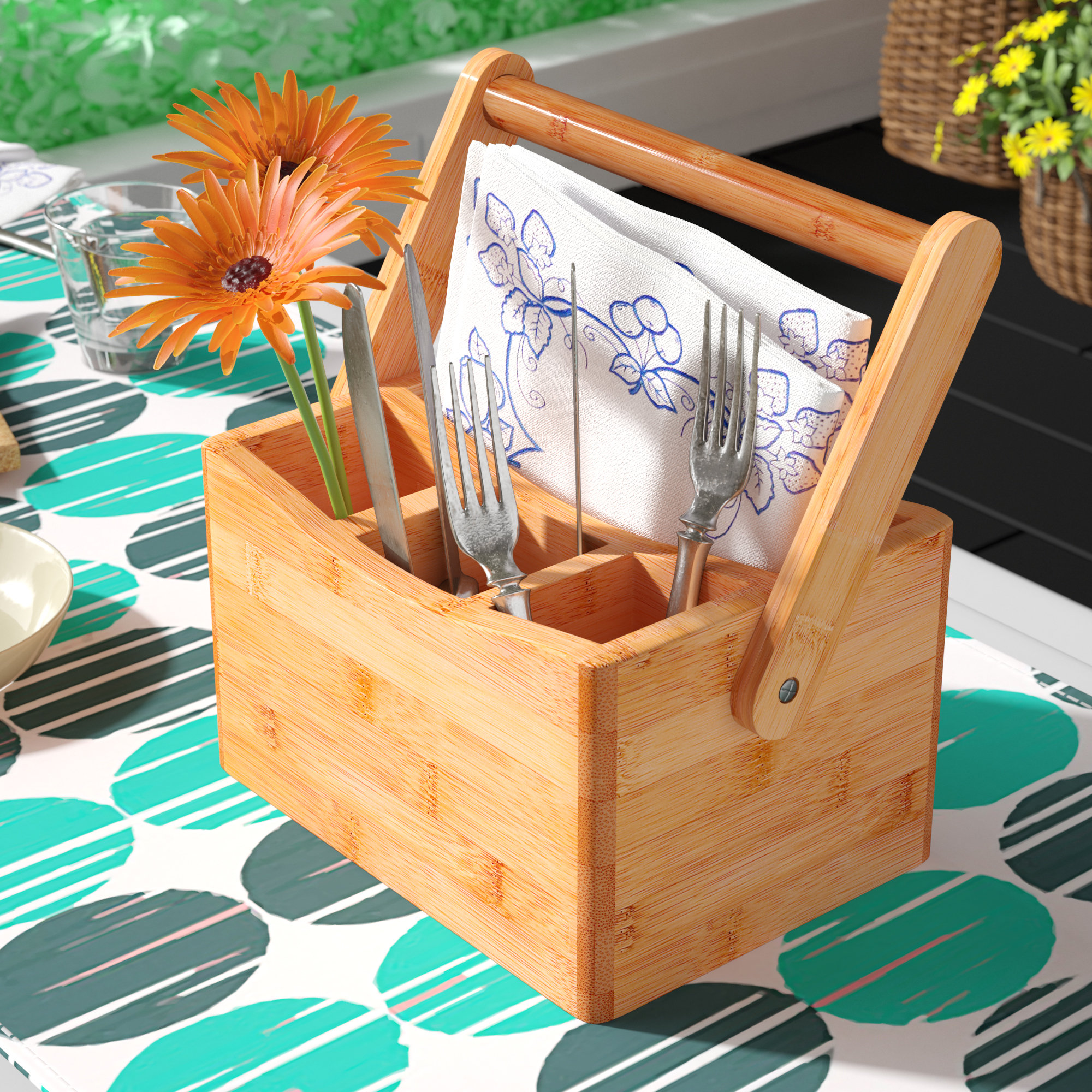 Rebrilliant Bamboo Flatware Caddy with Folding Handle & Reviews | Wayfair