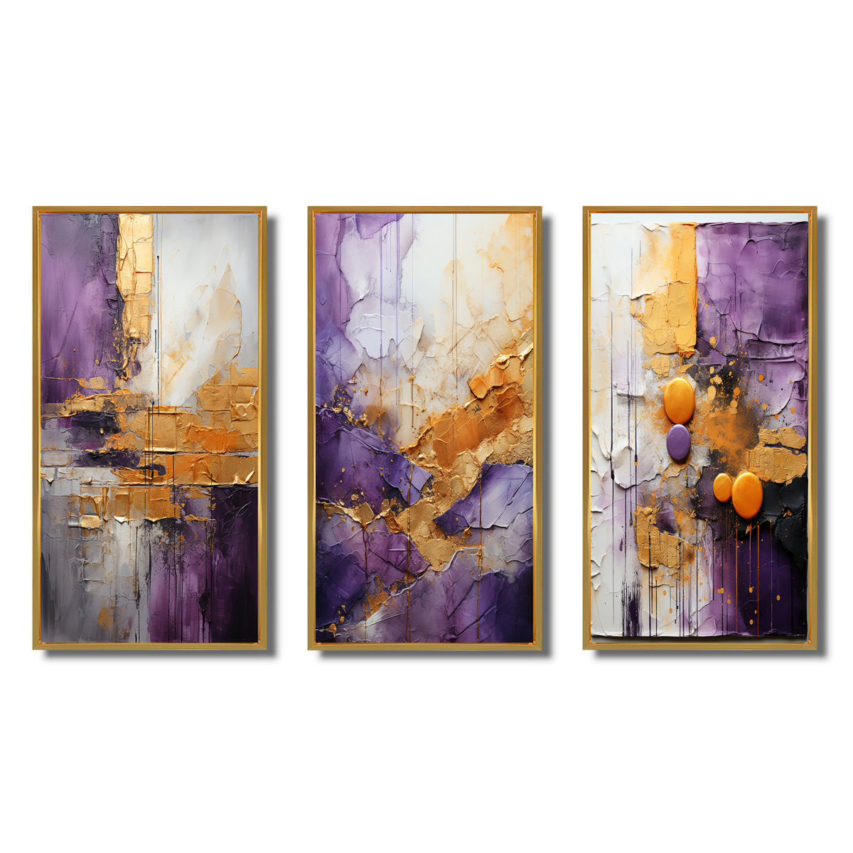 Ivy Bronx " Gold Purple Abstract Fractal " 3 - Pieces on Canvas | Wayfair