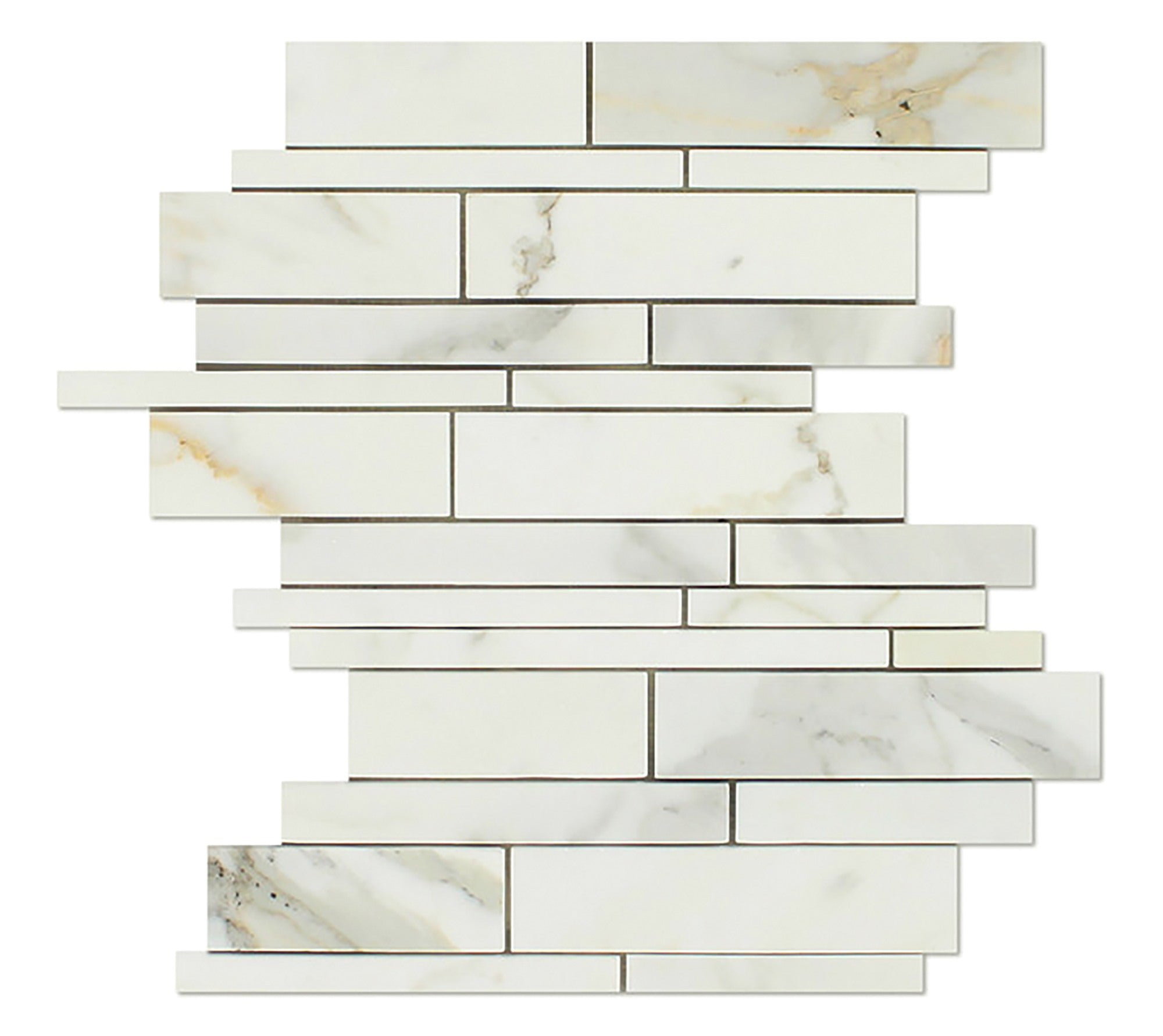 Nesttile Calacatta Manhattan Strip Honed 12" x 12" Marble Random Mosaic ...