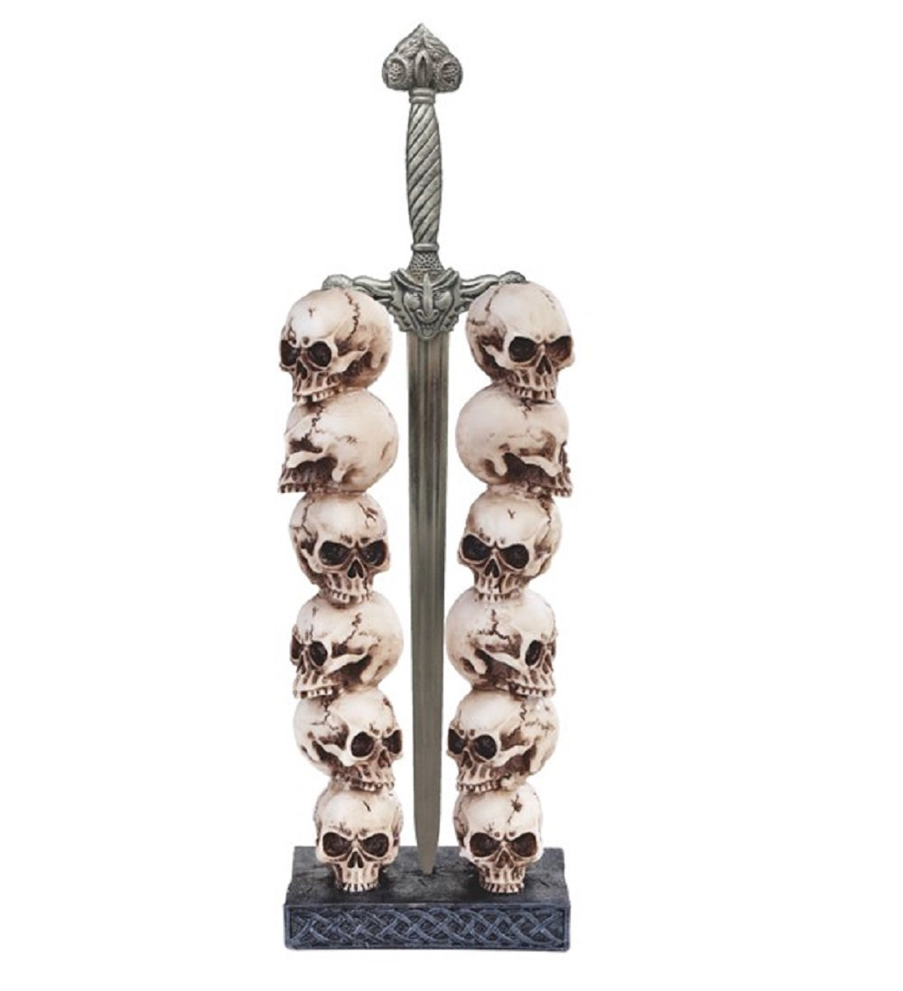 The Holiday Aisle® Skull Stack with Sword Figurine | Wayfair
