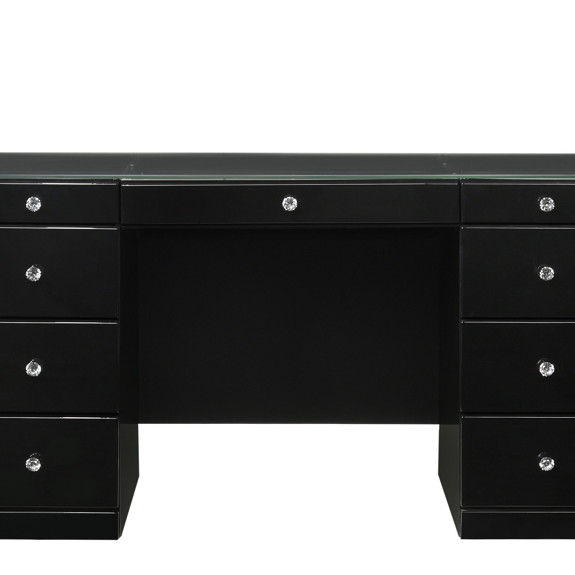 Everly Quinn Glam Makeup Vanity Table With Glass Top And 9 Drawers ...