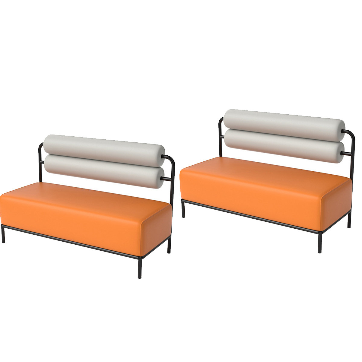 A UNIQUE LIGHT, LLC Orange And White Upholstered Double Bench Set Of 2 ...