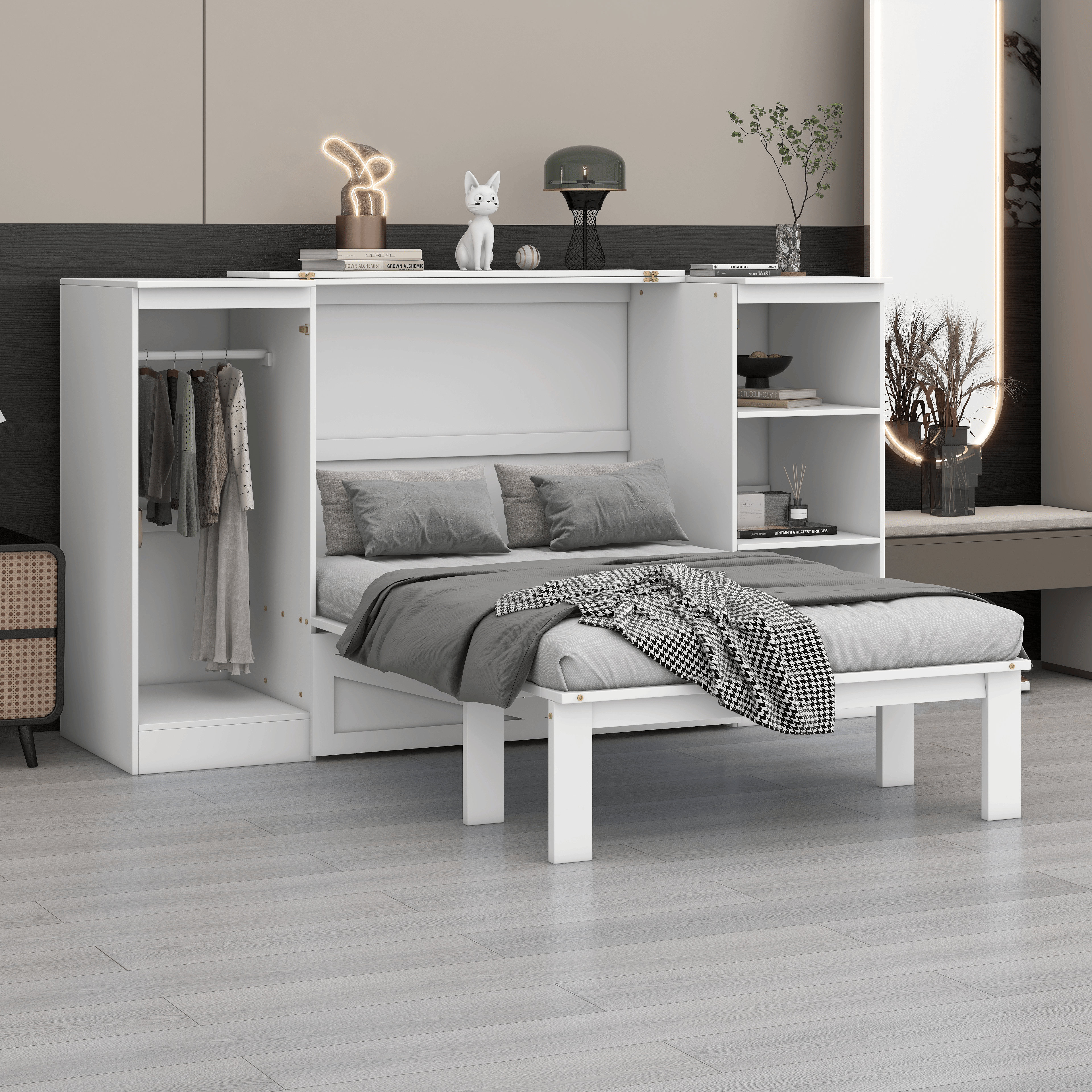 Gracie Oaks Twin Size Murphy Bed With Storage Shelves, Foldable ...