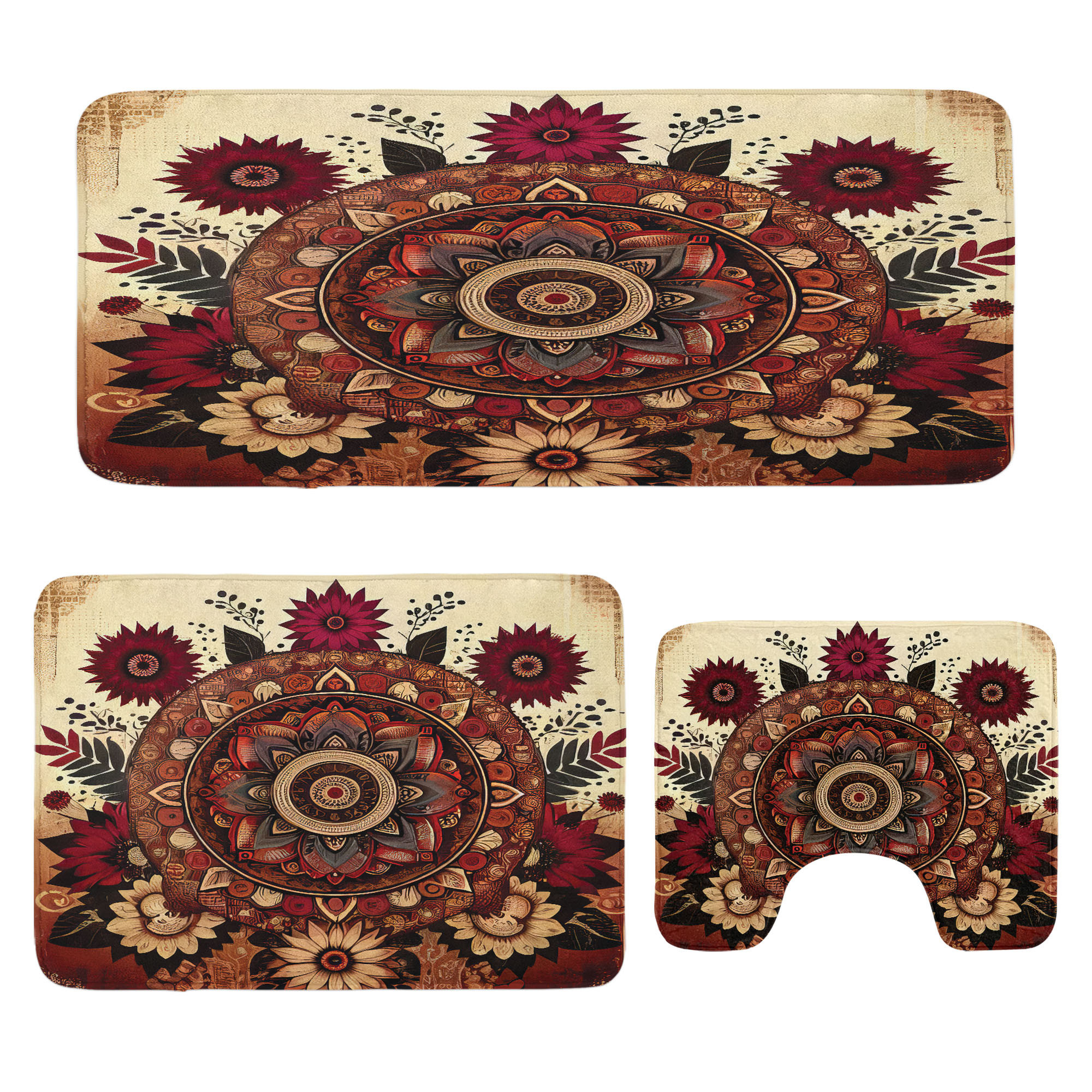 East Urban Home Mandala Bathroom Rug Set 3 Pieces U-Shape & Rectangle ...
