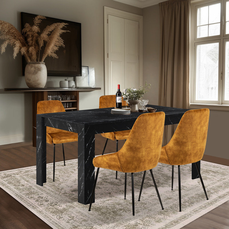 George Oliver 5pcs Dining Table Set Included Black Marble Dining Table ...