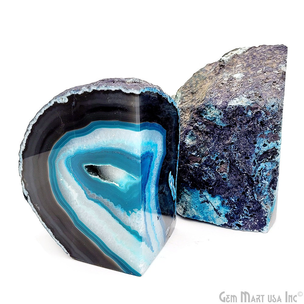 GemMartUSA Teal Geode Bookend, Unique Agate Bookend Pair, Mineral Rock ...