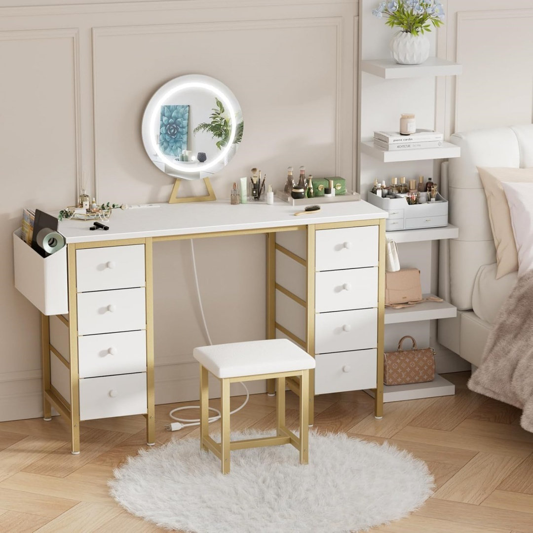 Wrought Studio Large Vanity Desk With Mirror And Light- Makeup Vanity ...