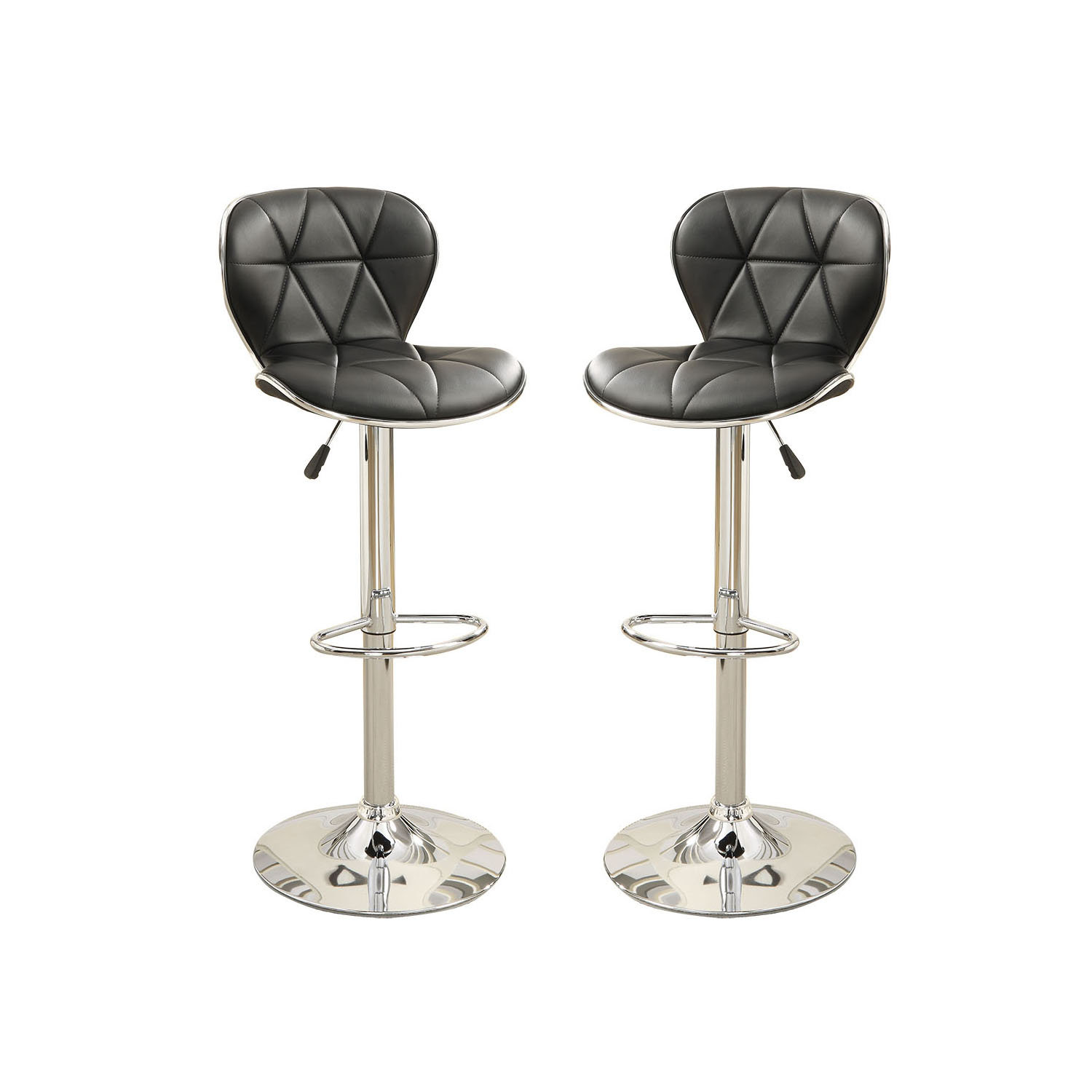 Brayden Studio® Set of 2 Adjustable Black PU Bar Stools, Chrome | Wayfair