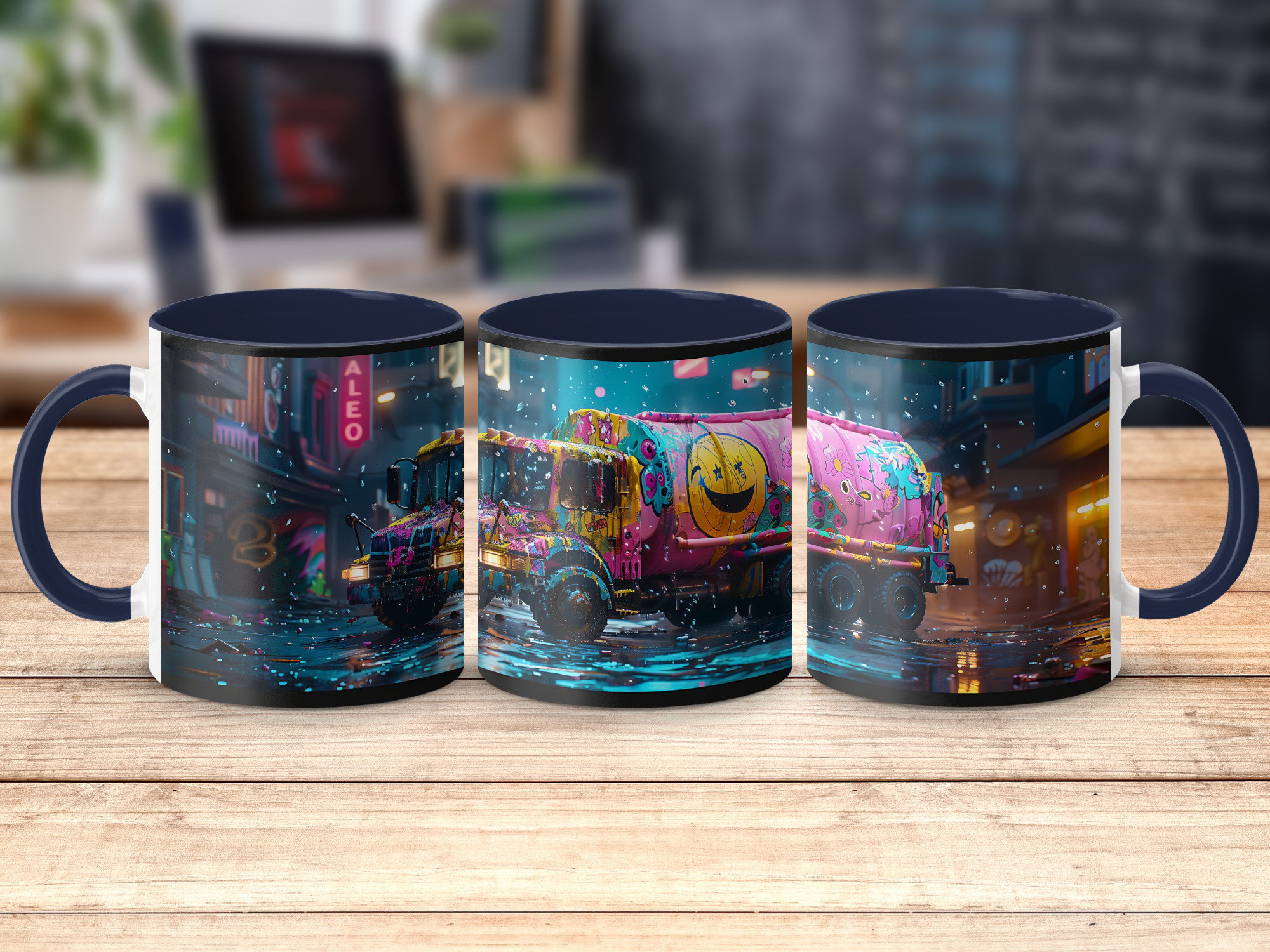 East Urban Home Colourful 3D Design 11oz Accent Mugs – White Ceramic ...