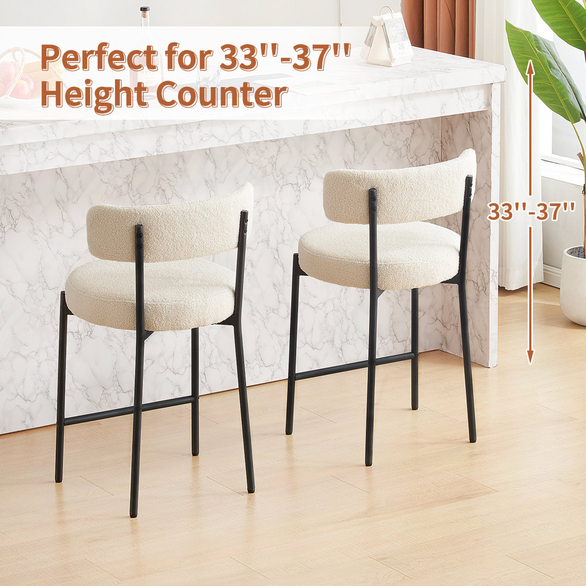 Ebern Designs 25" Black & White Upholstered Sherpa Modern Boucle ...