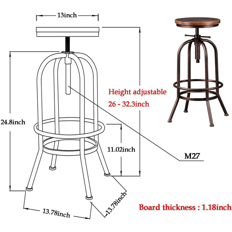 Williston Forge Shaylee Swivel Solid Wood Adjustable Height Stool | Wayfair
