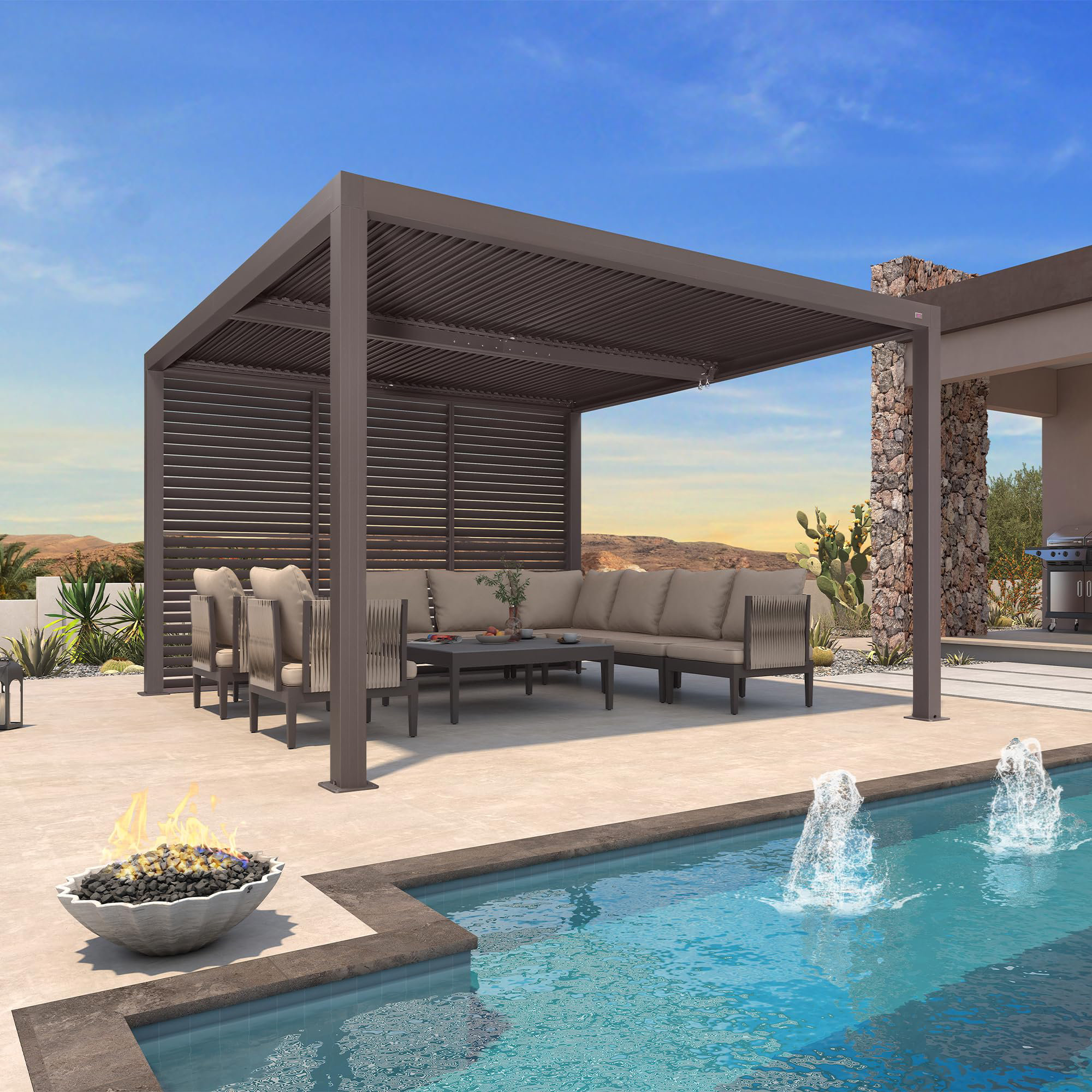 Purple Leaf Outdoor Louvred Pergola With Detachable Louvre Wall Patio Adjustable Aluminum Canopy ...