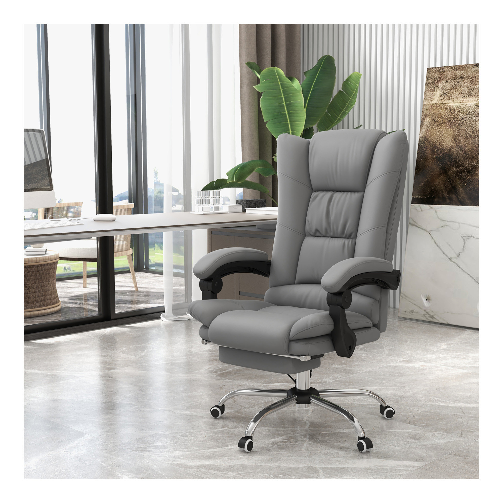 Latitude Run® Vibration Massage Office Chair with Heat, Footrest, Gray ...