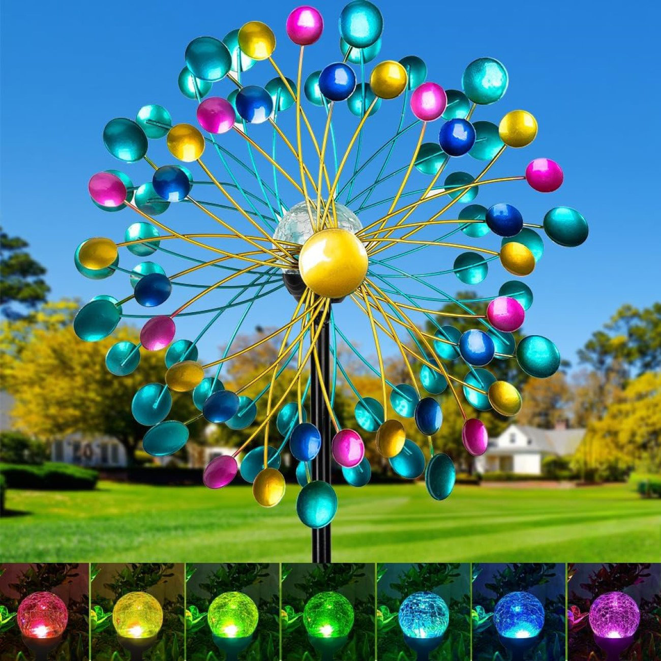 Arlmont & Co. Solar Wind Spinners For Yard And Garden 58.2 Inch Metal ...