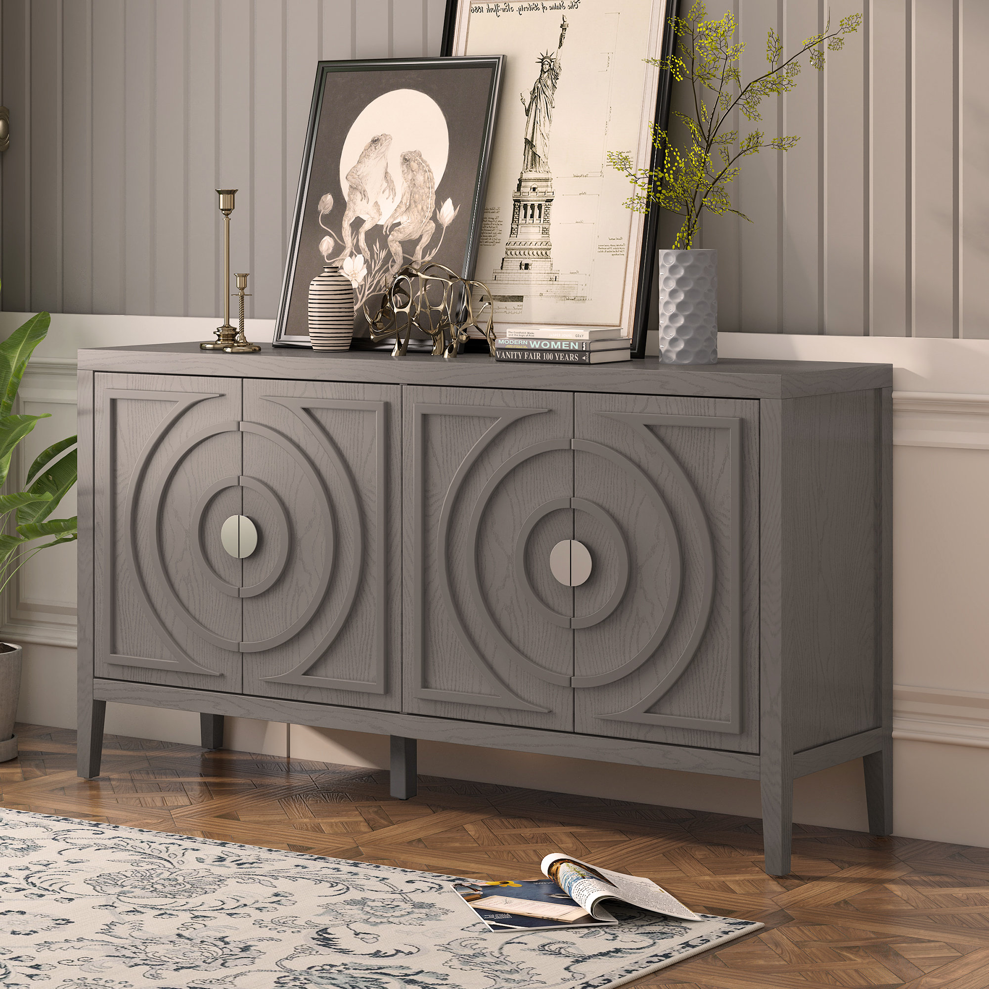 Winston Porter Retro Sideboard door with Circular Groove Design Round ...