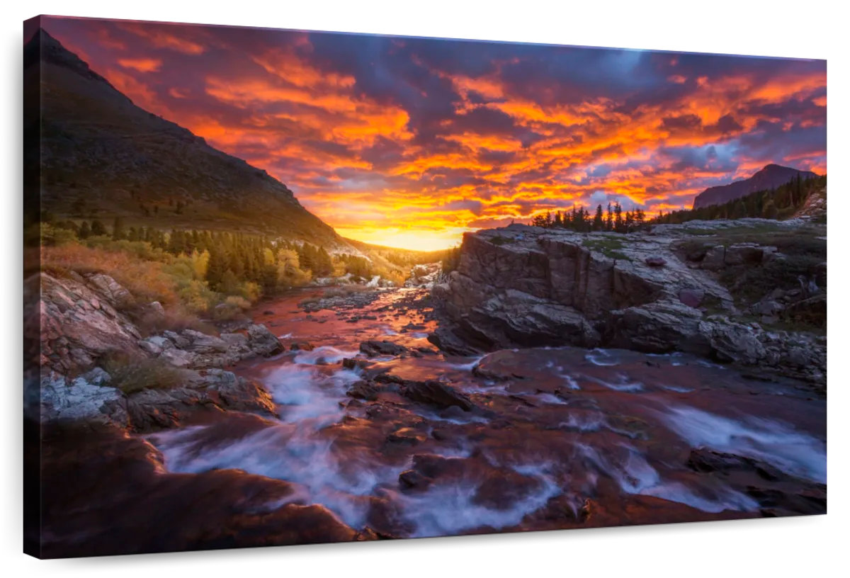 Foundry Select Fiery Sunset Over River Rapids | Wayfair