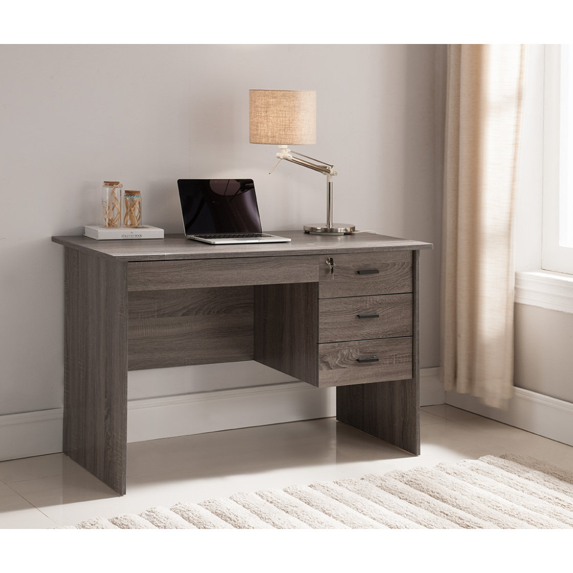 Latitude Run® Executive Office Desk, Lockable 3 Drawer Home Office Desk ...