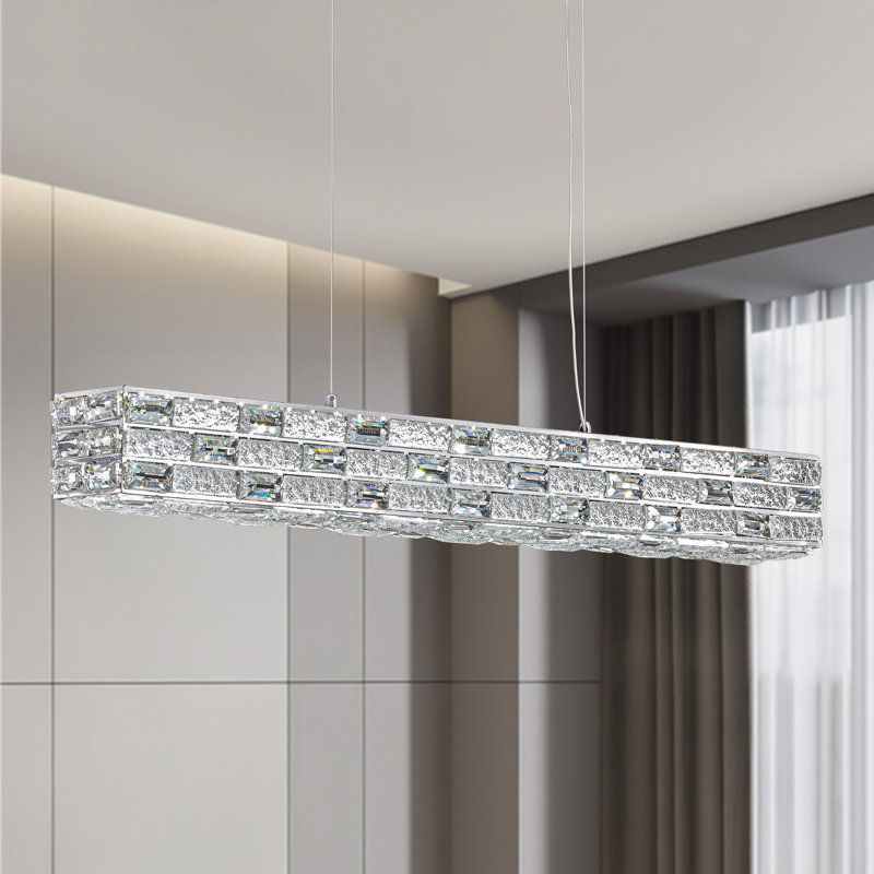 Mercer41 36" Modern Chrome Long Luxury Crystal Chandelier Rectangular ...