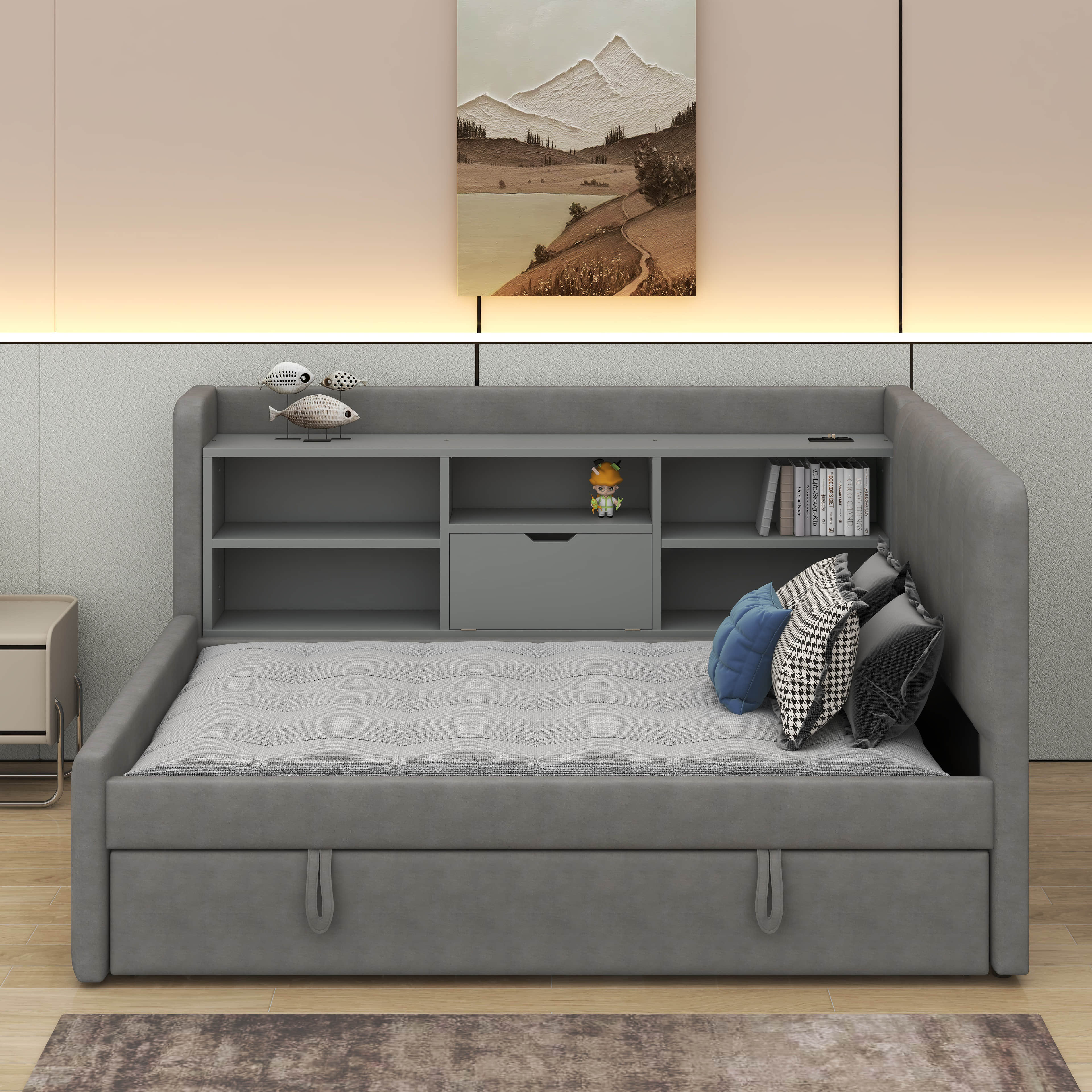 Latitude Run® Twin Size Upholstered Daybed With Trundle, Storage ...