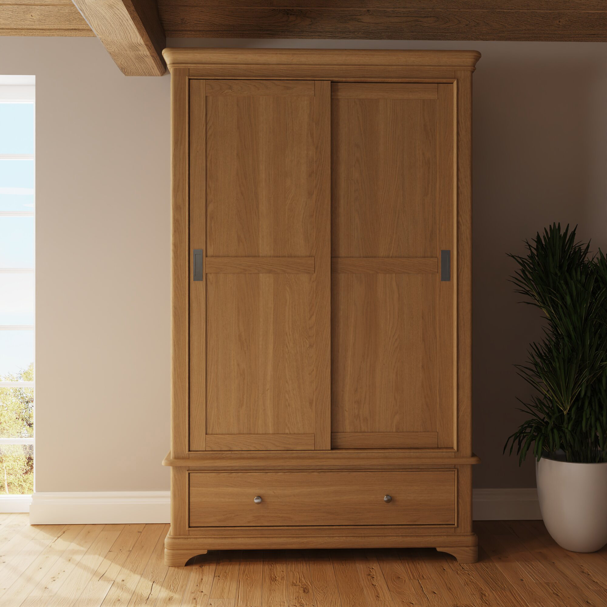Ophelia & Co. Joulon 120cm Sliding Combination Wardrobe in Natural Oak ...