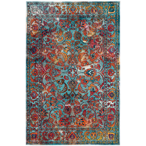 Blue Elephant Power Loomed Polypropylene Light Blue/Orange Rug ...